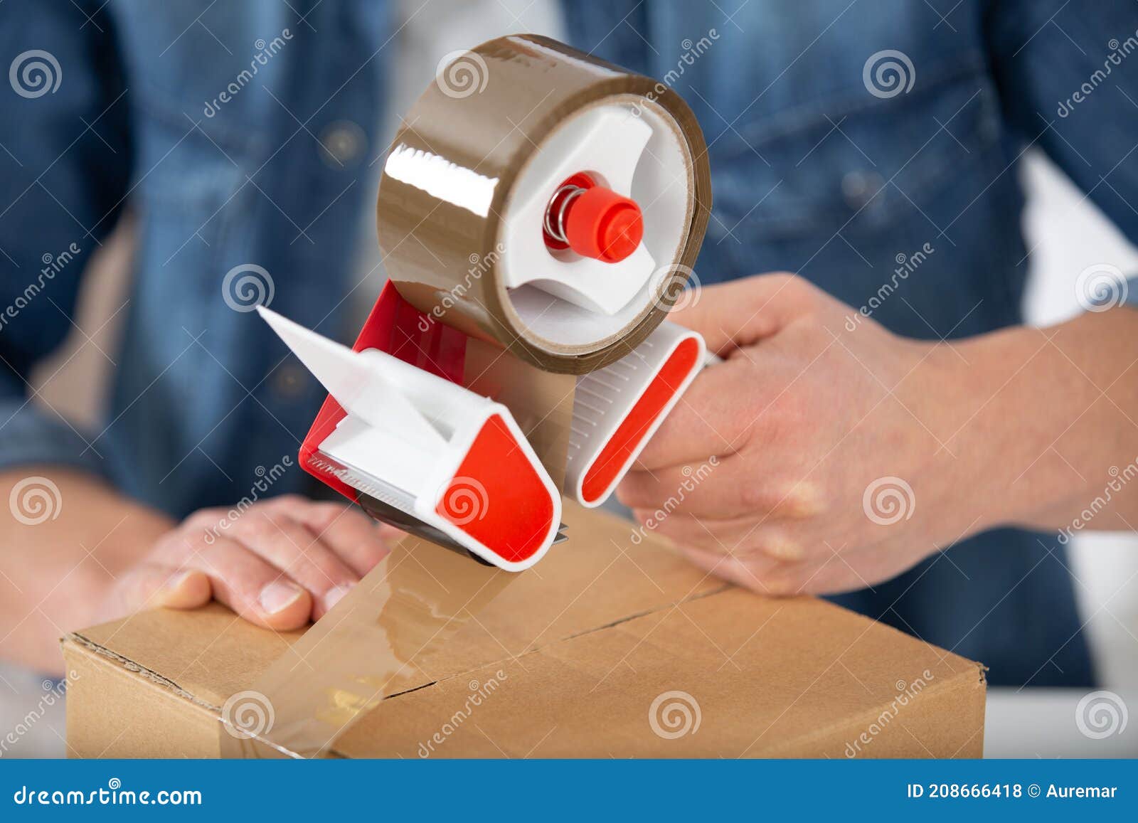 Photo Womans Hands Taping Up Cardboard Box Stock Photo - Image of ...