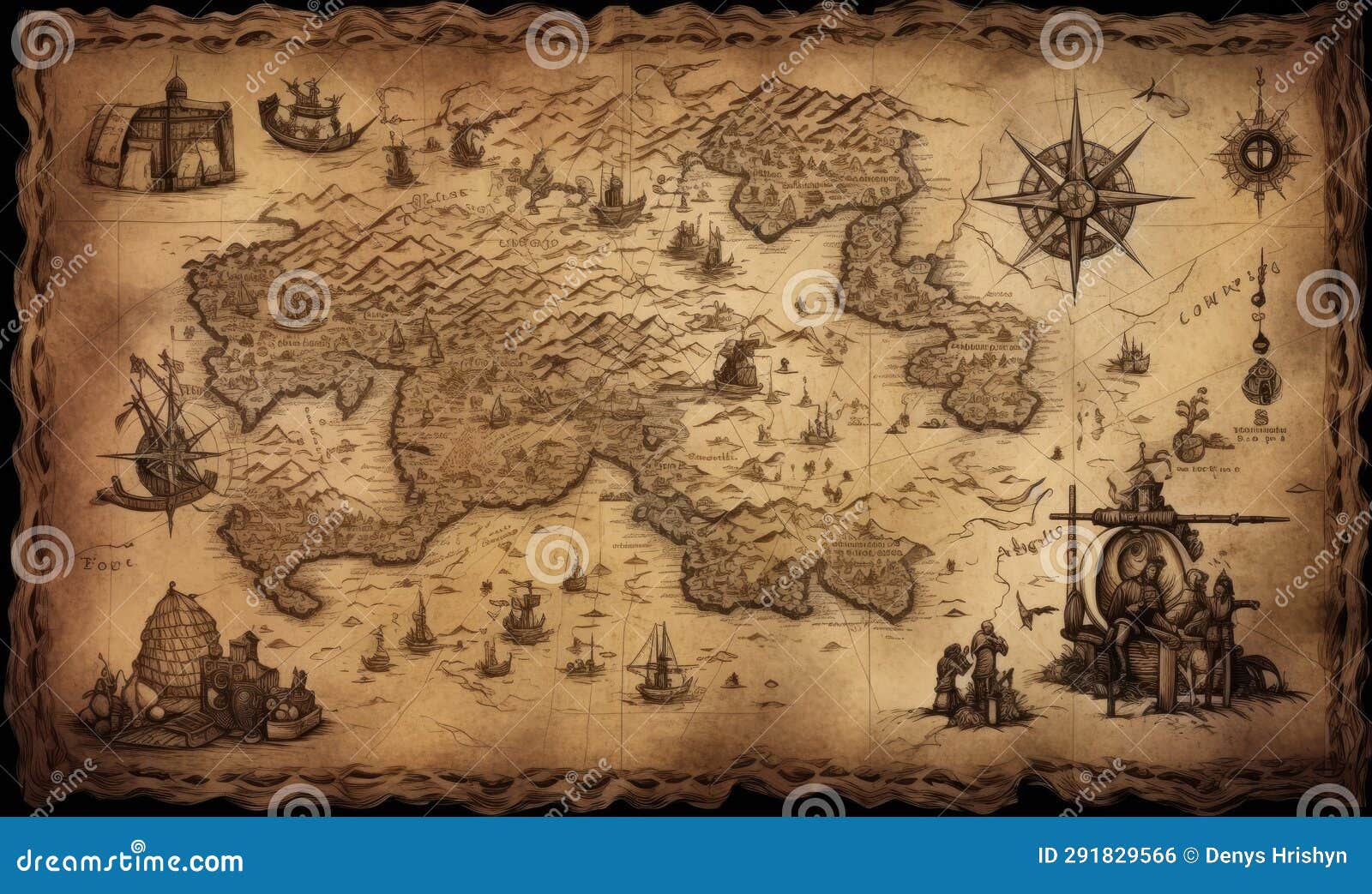 Photo of a World Map with Ships Sailing on the Seas Stock Illustration ...