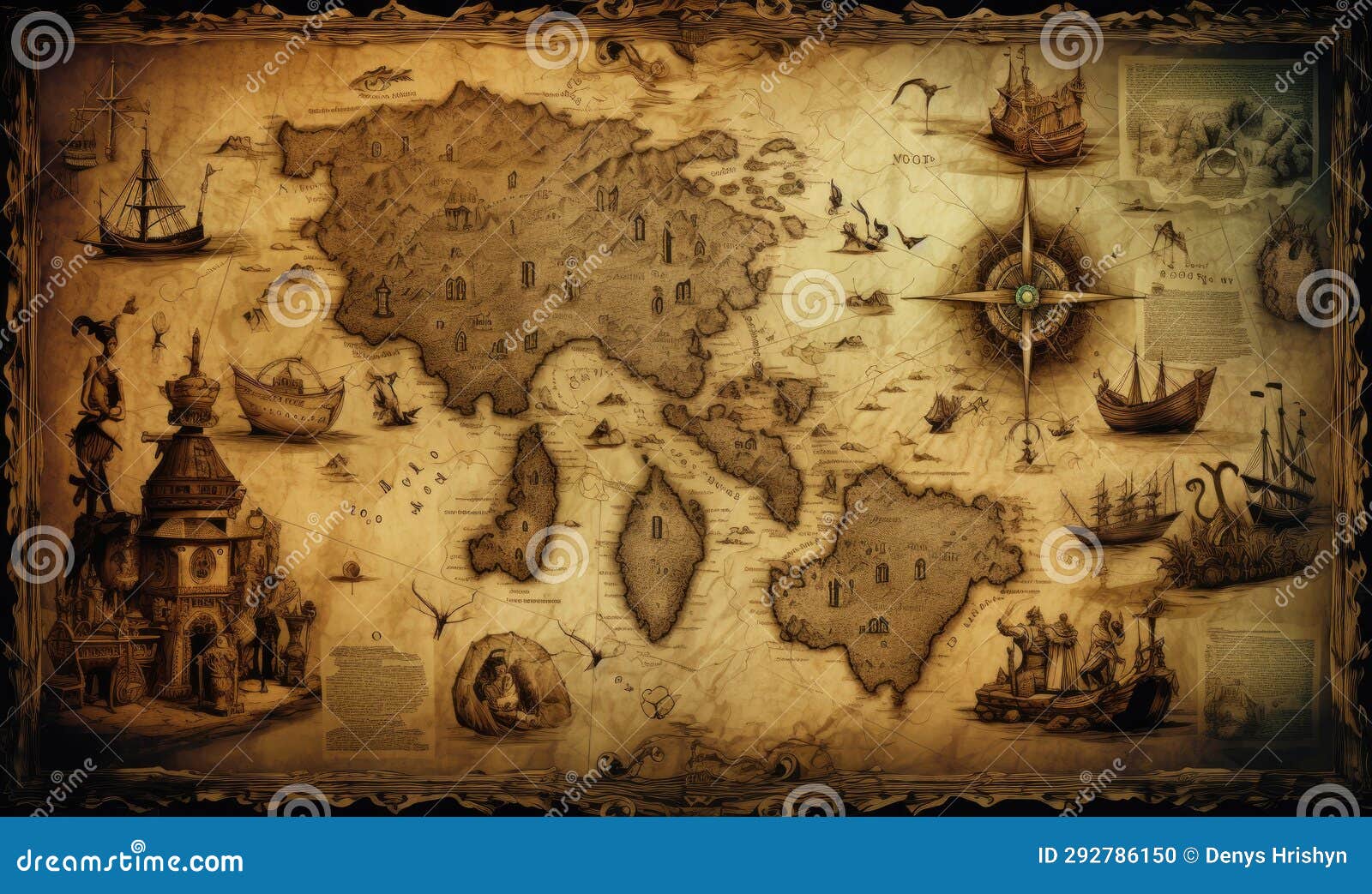 Photo of a World Map with Ships Sailing on the Seas Stock Illustration ...