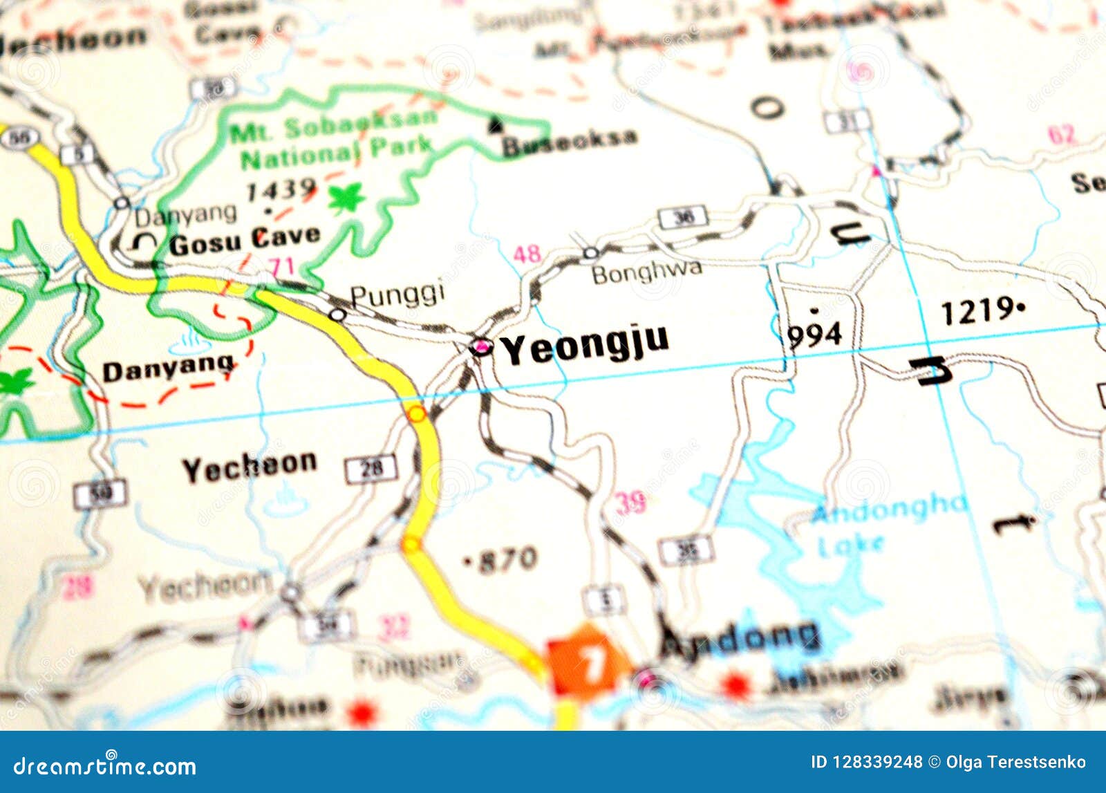 A Photo of Yeongju on a Map Stock Photo - Image of roads, destination ...