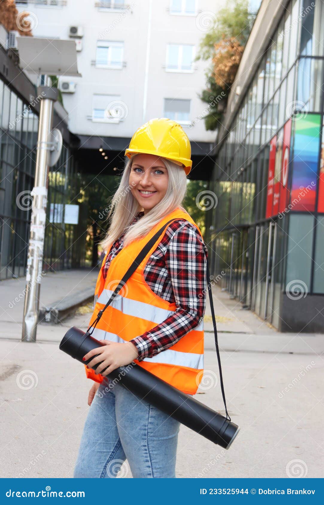 Photo1. a Young Lady. a Civil Engineer. Stock Photo - Image of yellow ...