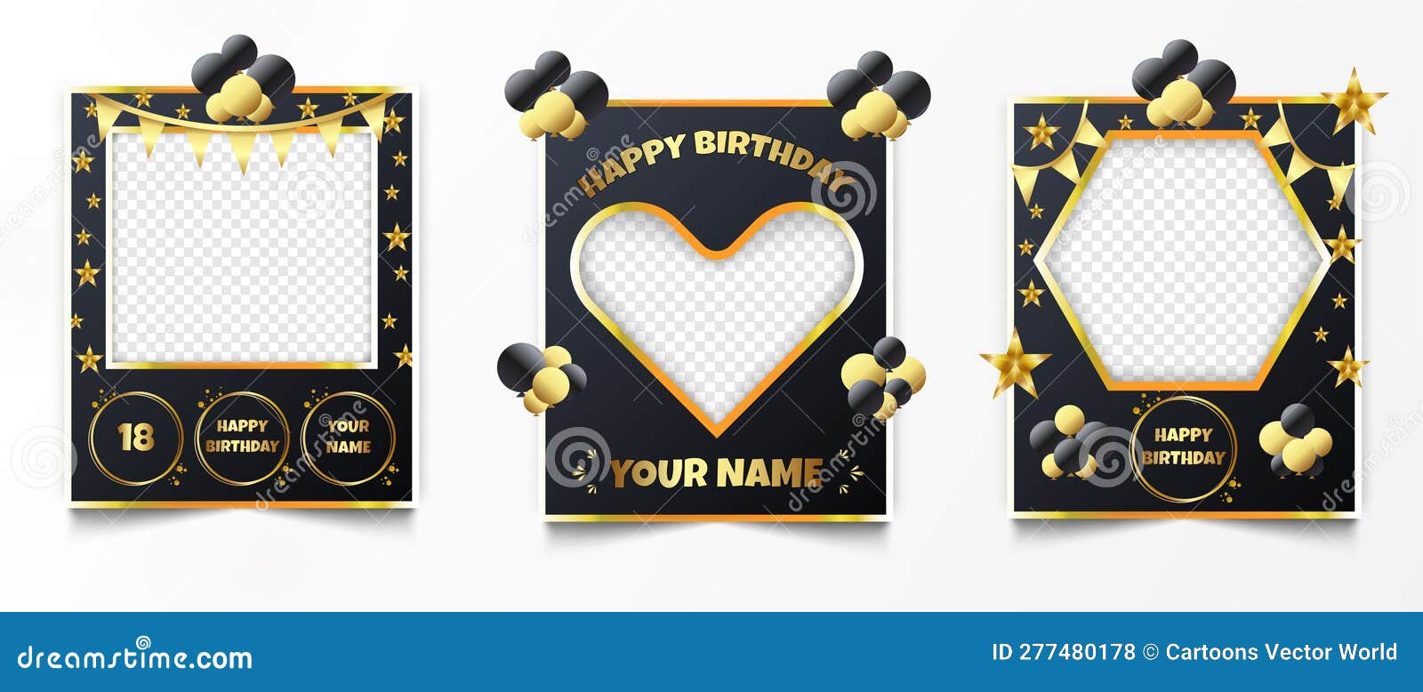 Vector Illustration of Gold Color Photocall Happy Birthday Frames Stock ...