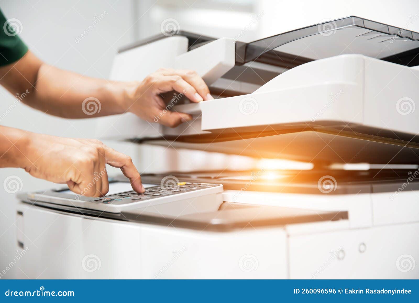 Photocopier Printer, Close Up Hand Office Man Press Copy Button on ...