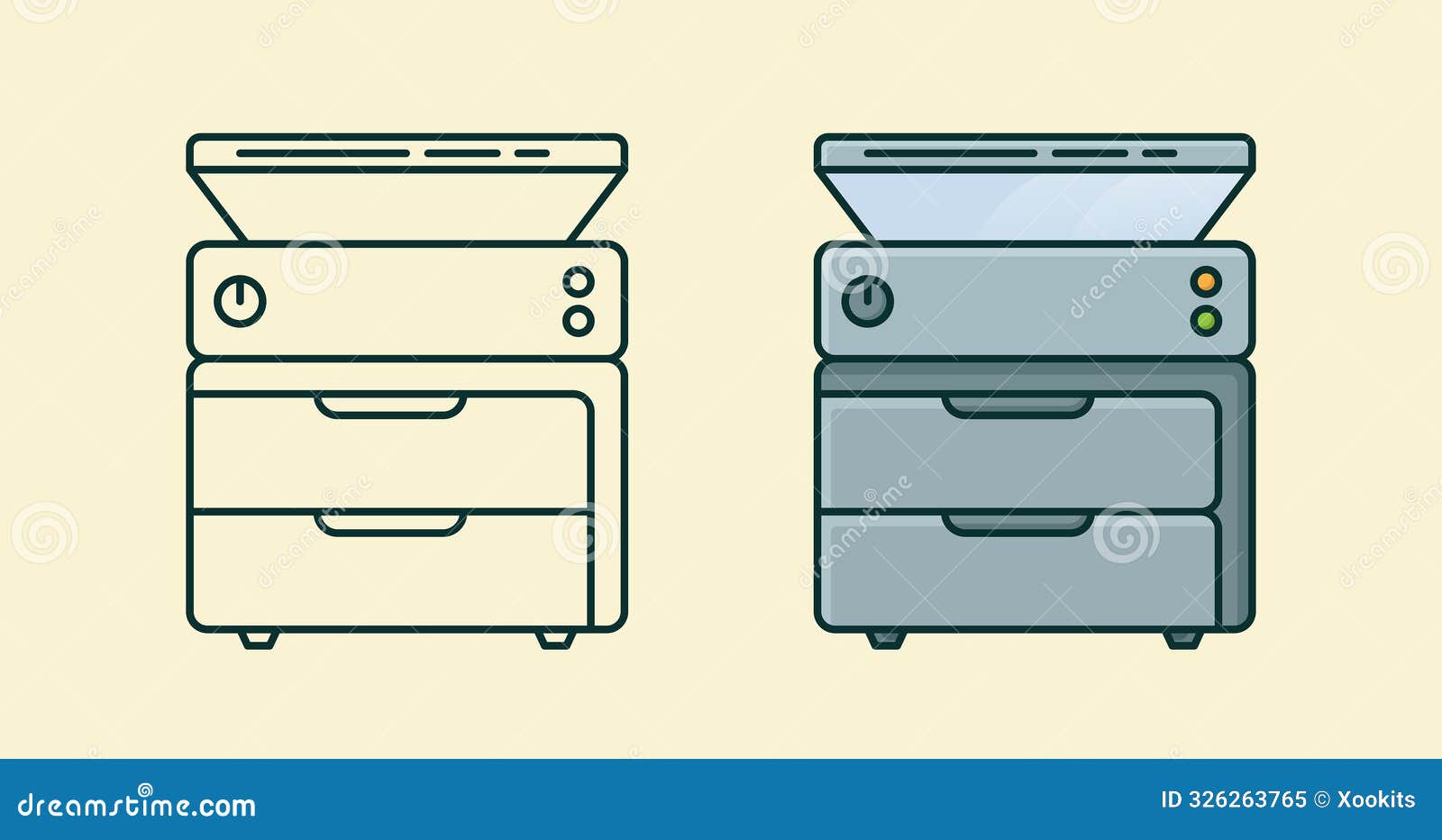 Photocopy or Printer Machine with Open Scanner Lid Minimalist Flat ...