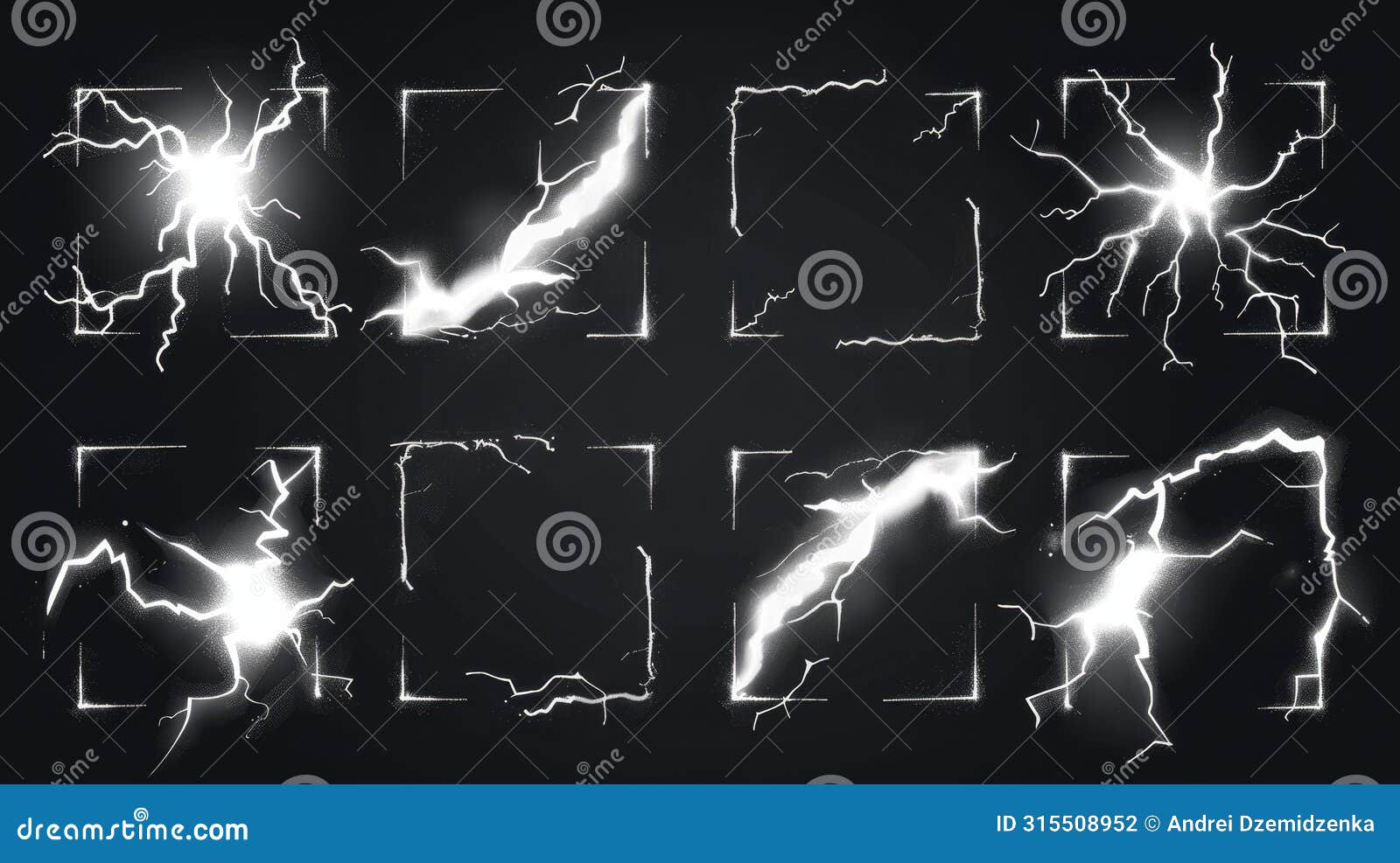 Photoframes with Thunderbolt Effect, White Electric Borders, Real 3d ...