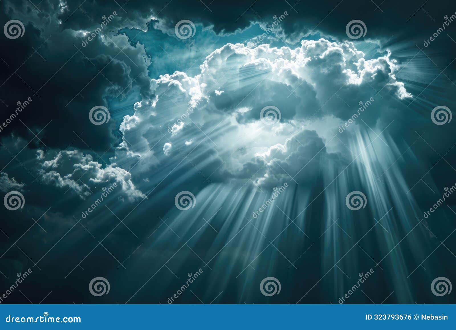 A Photograph of a Bright Light Shining through the Clouds Stock ...