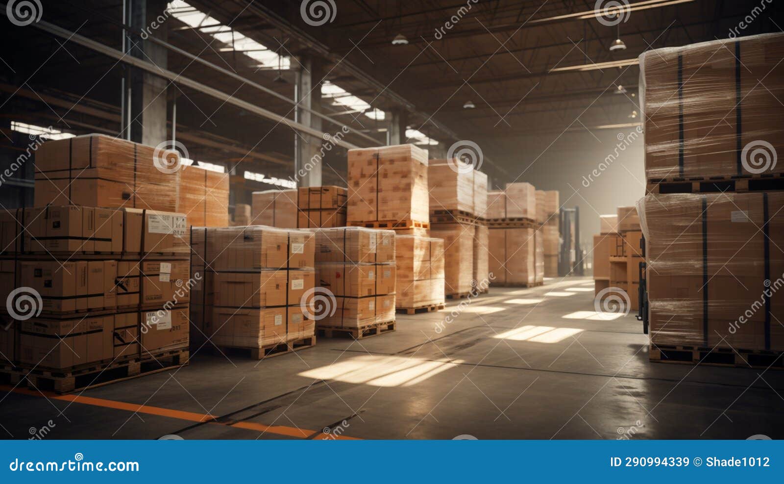 A Warehouse Full of Boxes and Pallets. Stock Illustration ...