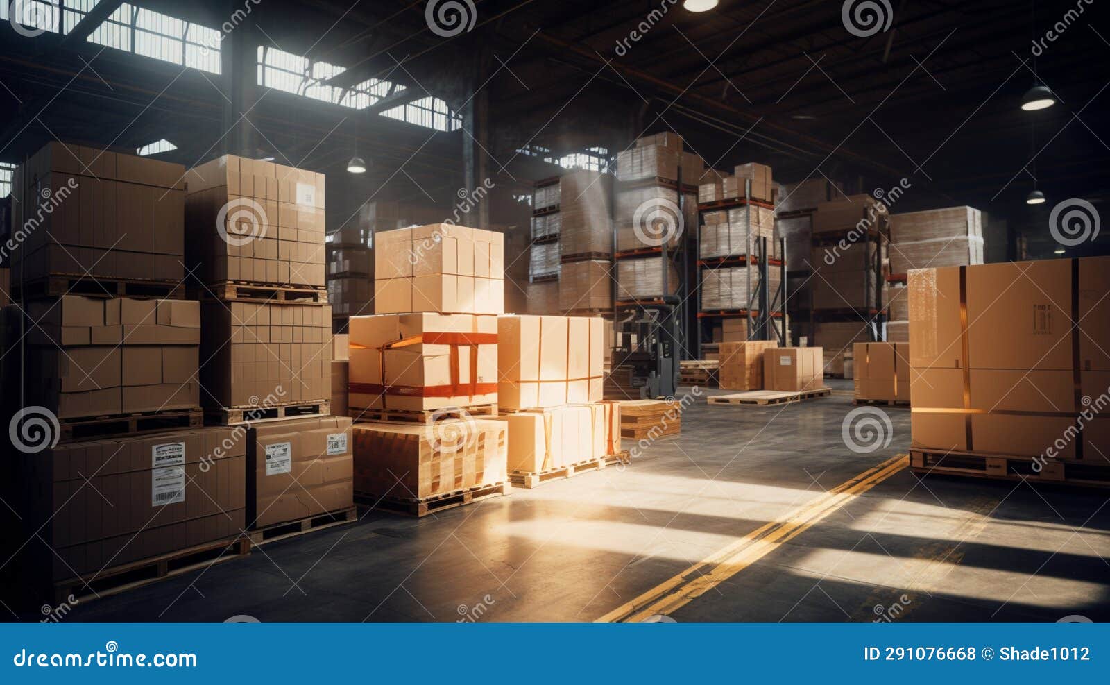A Warehouse Full of Boxes and Pallets. Stock Illustration ...