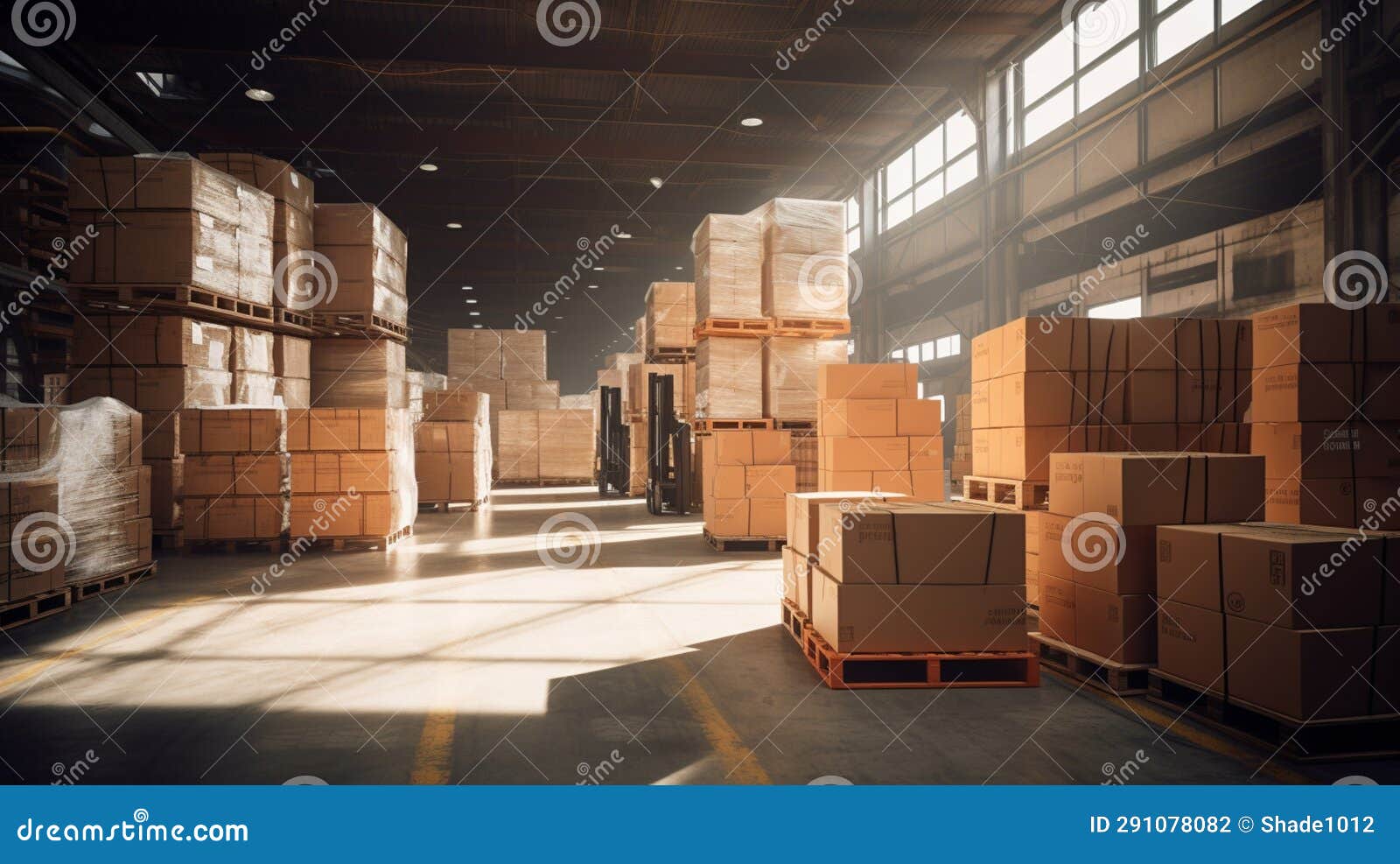 A Warehouse Full of Boxes and Pallets. Stock Illustration ...