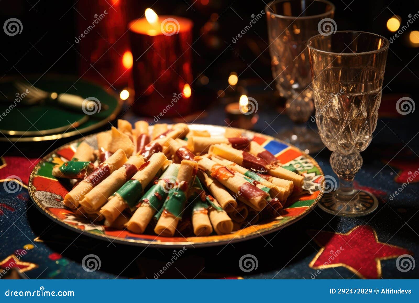Photograph of Christmas Crackers on a Festive Plate Stock Image - Image ...