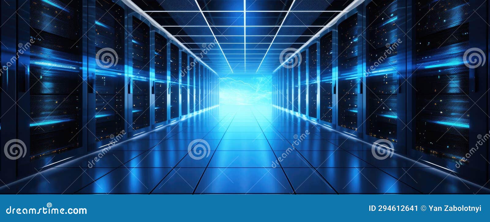 Photograph of a Corridor within a Working Data Center Filled with Rack ...