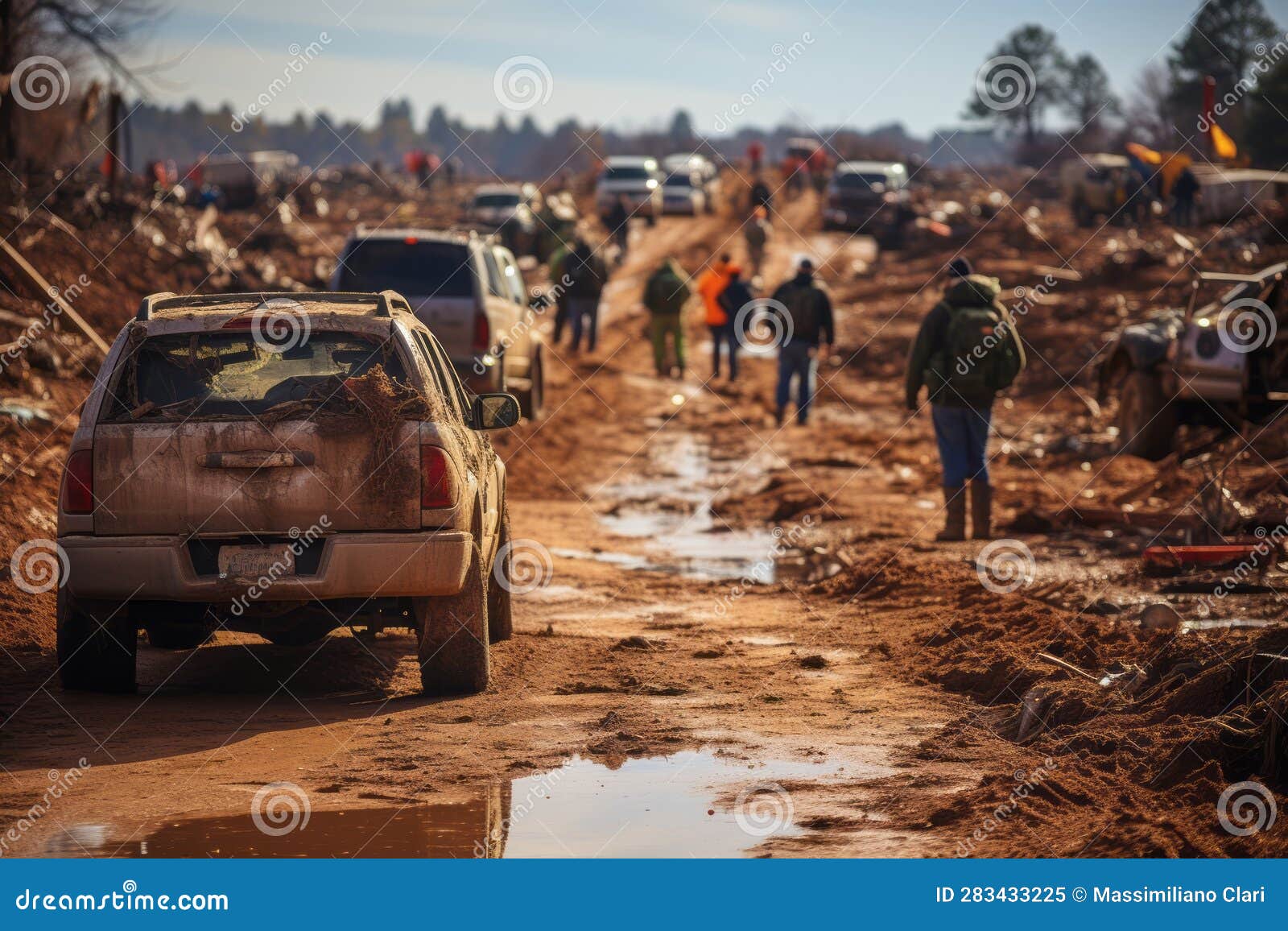Photograph of Emergency Response Teams Mobilizing in the Aftermath of a ...