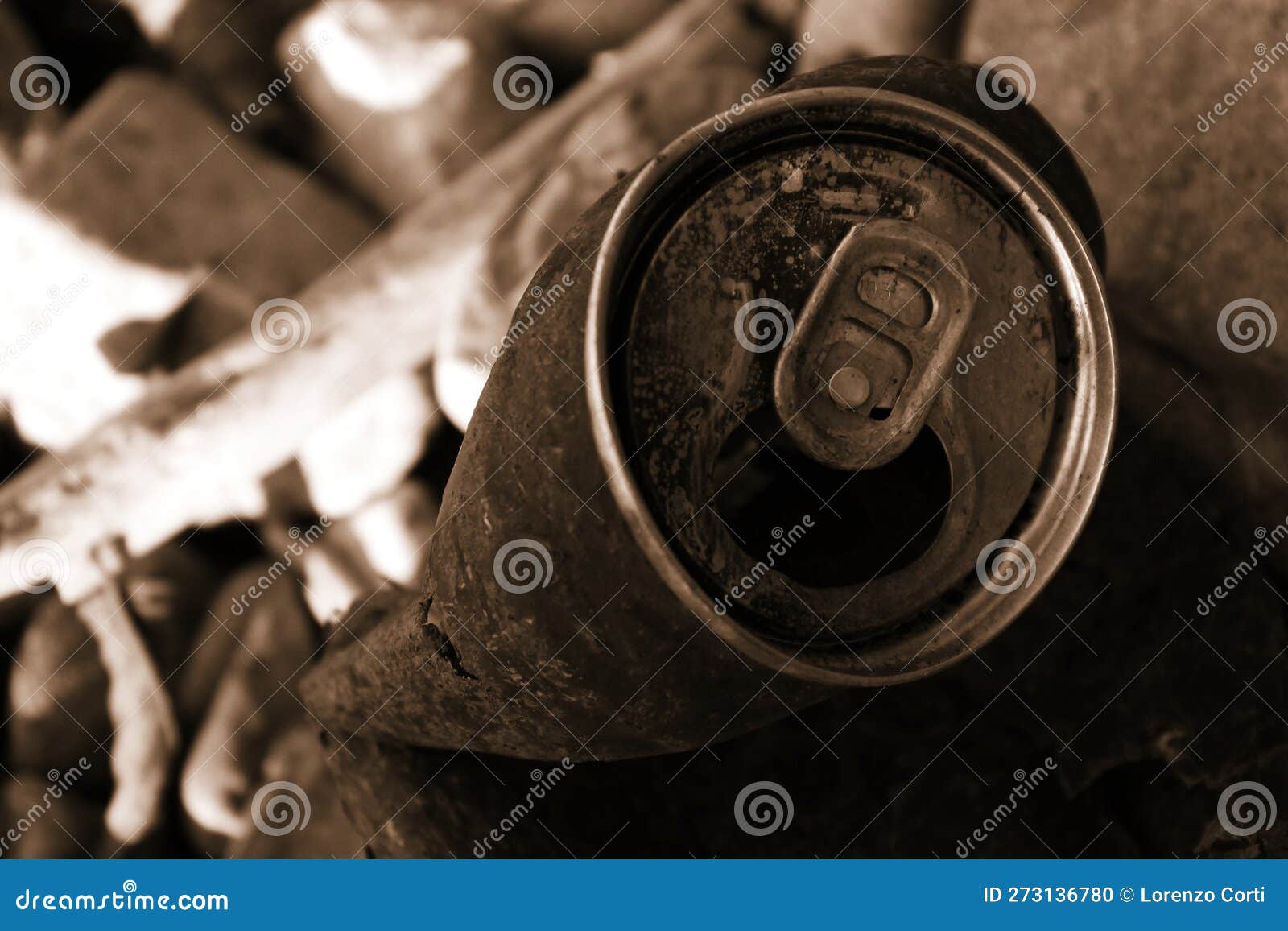 Crushed can stock photo. Image of foreground, monochrome - 273136780