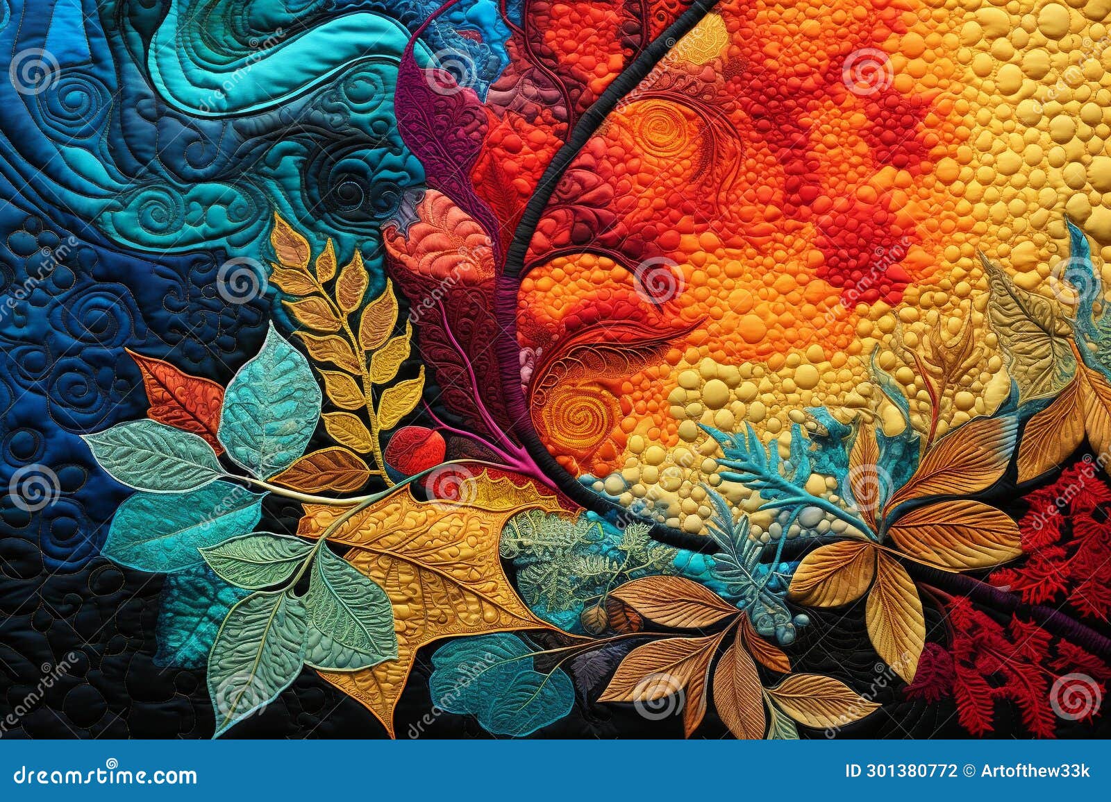 A Photograph of a Handmade Quilt, Showcasing the Skillful Use of Fabrics and Textures To Create ...