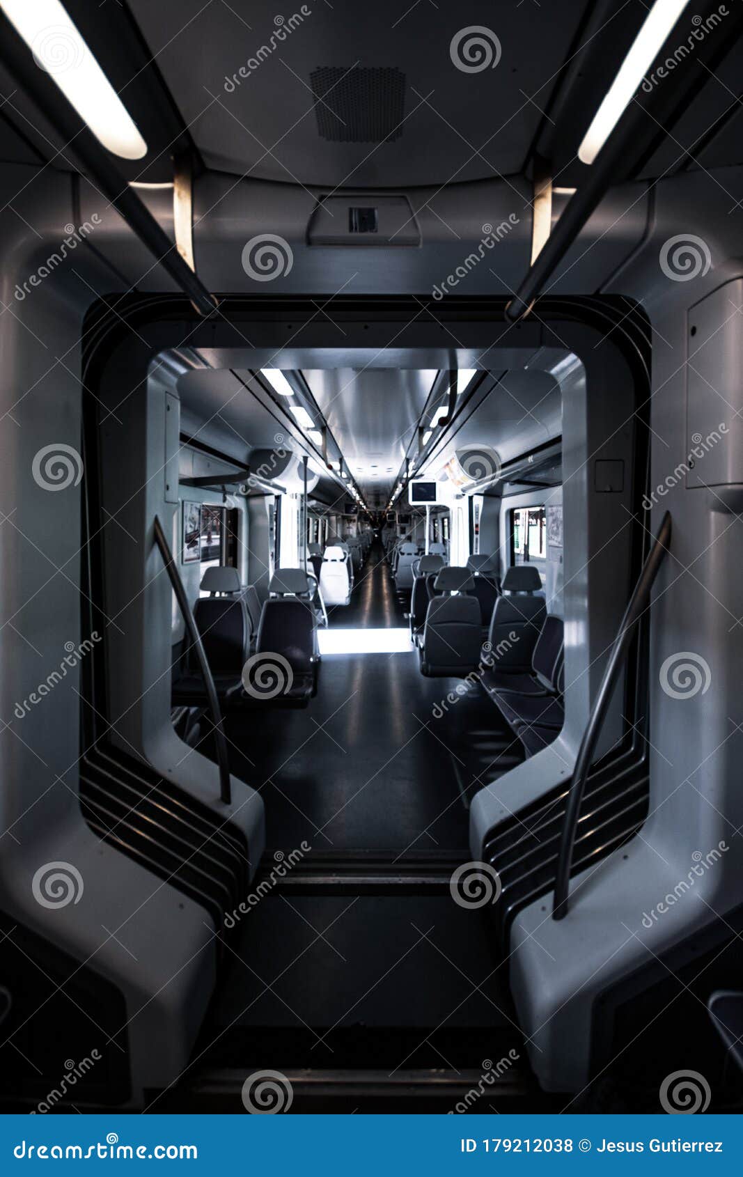 A Photograph Inside the Interior of a Train with Cold Colors Stock ...