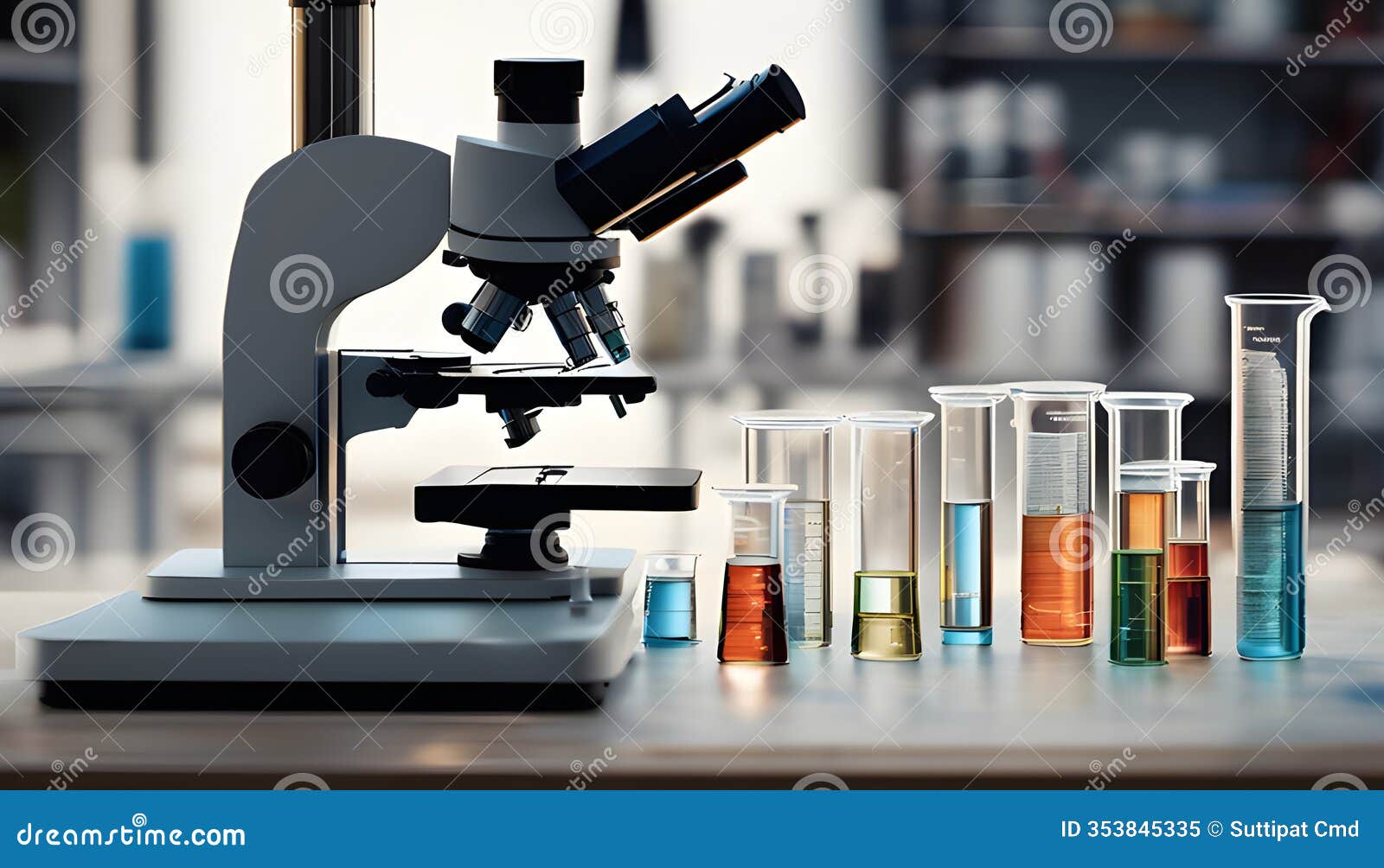 A Photograph of a Laboratory Bench Featuring a Modern Microscope As the ...