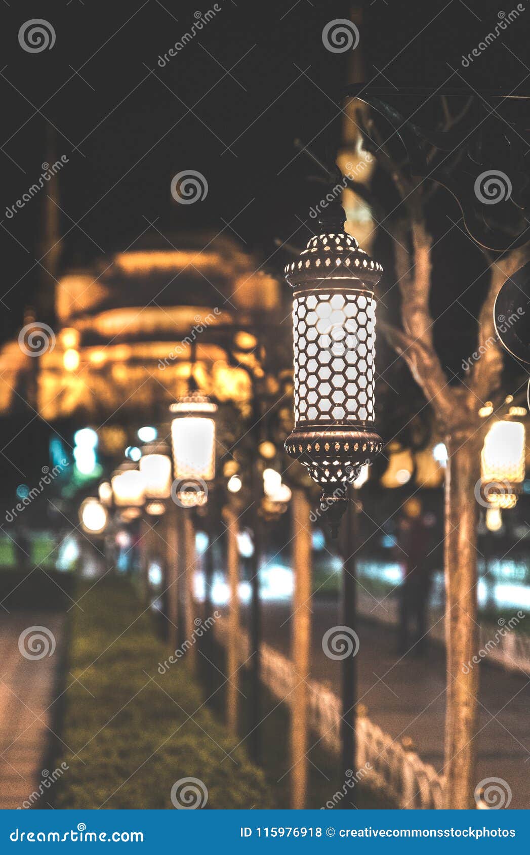 Photograph Of Lined Post Lamps During Nightime Picture. Image: 115976918