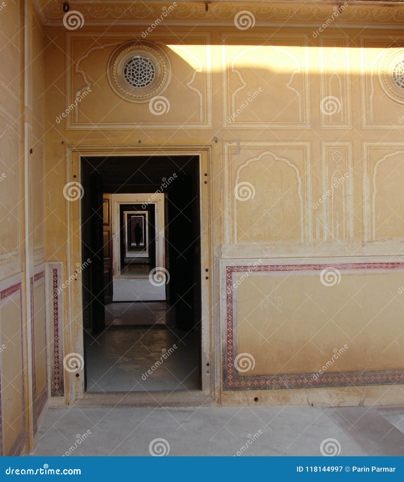 Locked in Home - a Long Corridor of Rectangular Doors with a Human ...