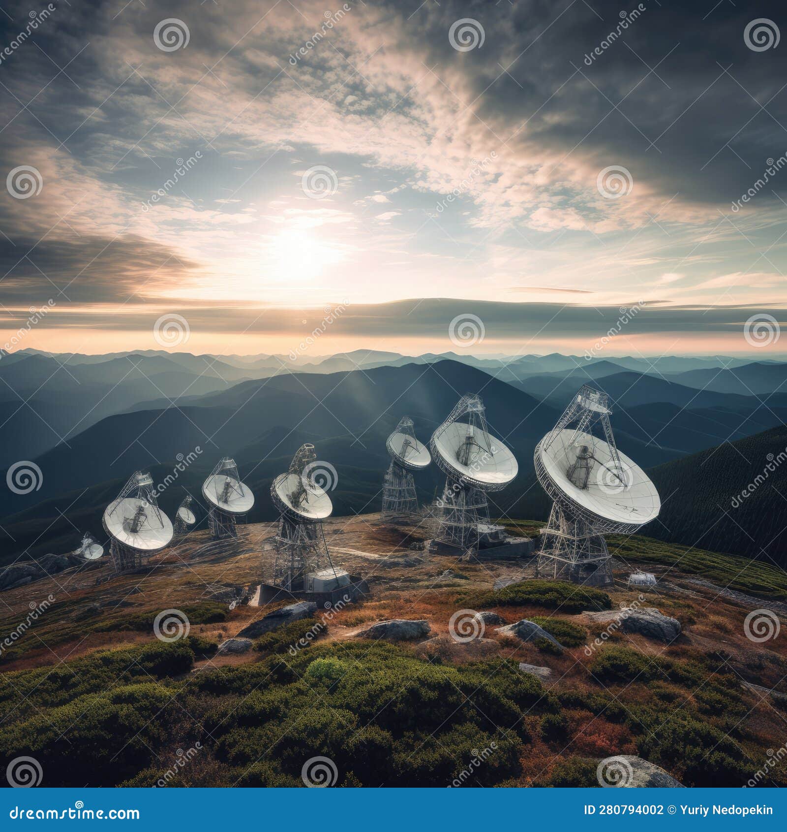 Radio Telescope Array on a Remote Mountaintop, Generative AI Stock ...