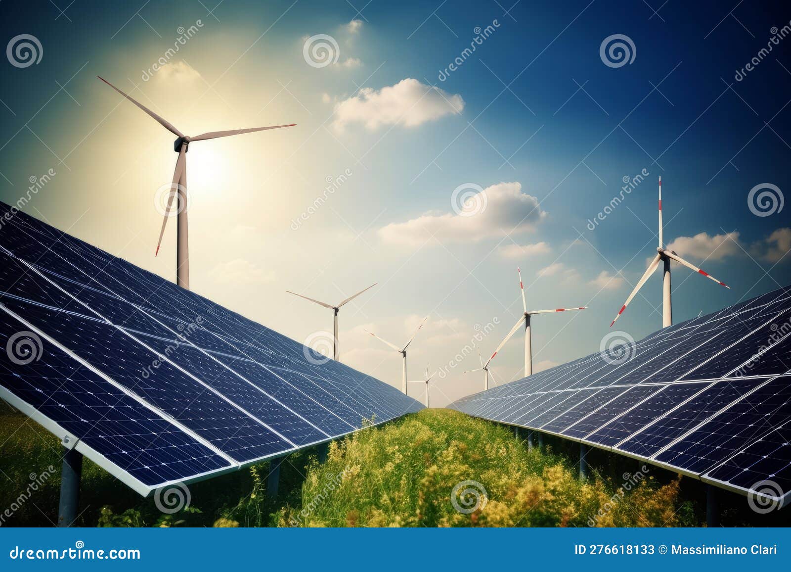 A Photograph Of A Renewable Energy Source Wind Turbine And Solar