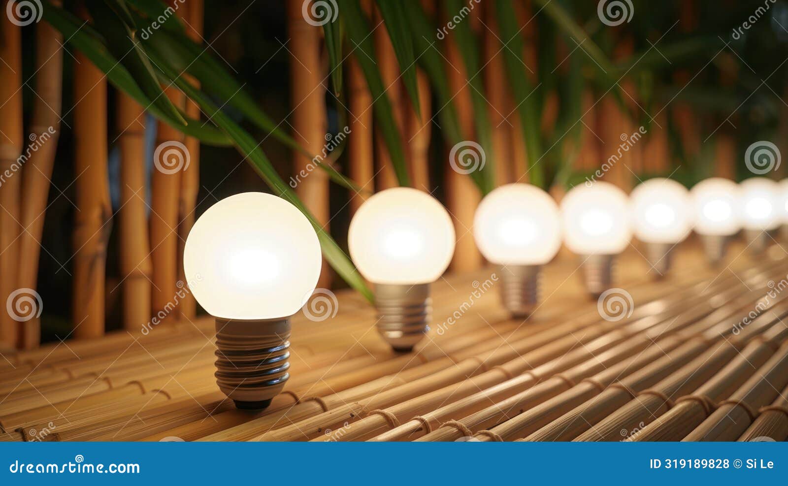 Bulbs Compared: Halogen, Fluorescent, and LED on Bamboo Surface Stock ...