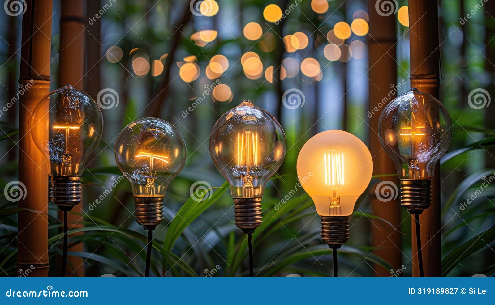 Bulbs Compared: Halogen, Fluorescent, and LED on Bamboo Surface Stock ...