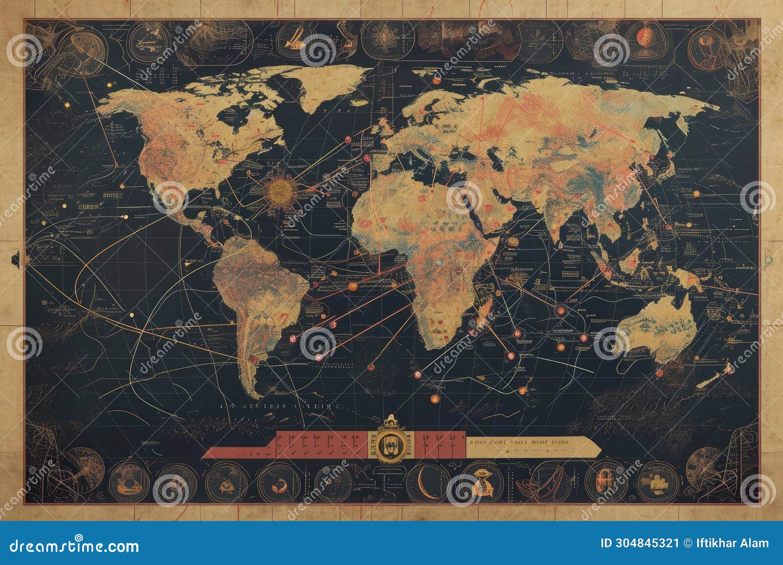 A Photograph Showcasing a Large Map of the World Hanging on a Wall ...