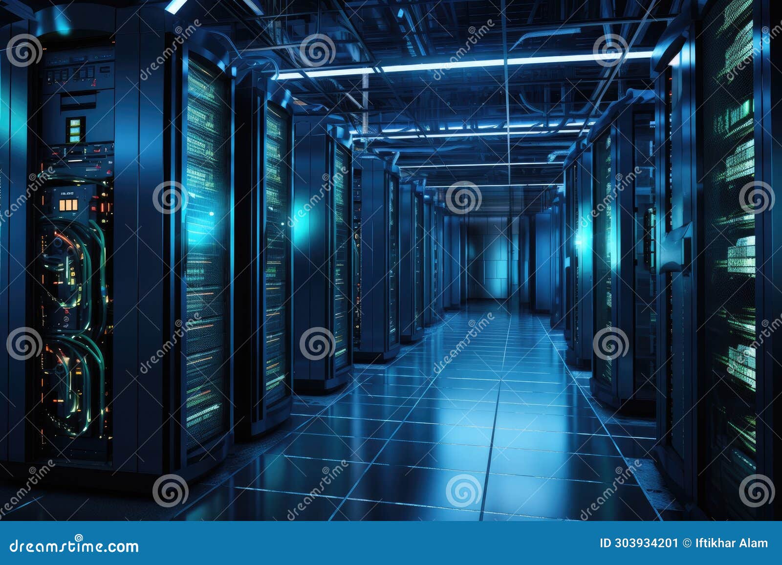 A Photograph Showcasing Multiple Rows of Servers in a Data Center ...