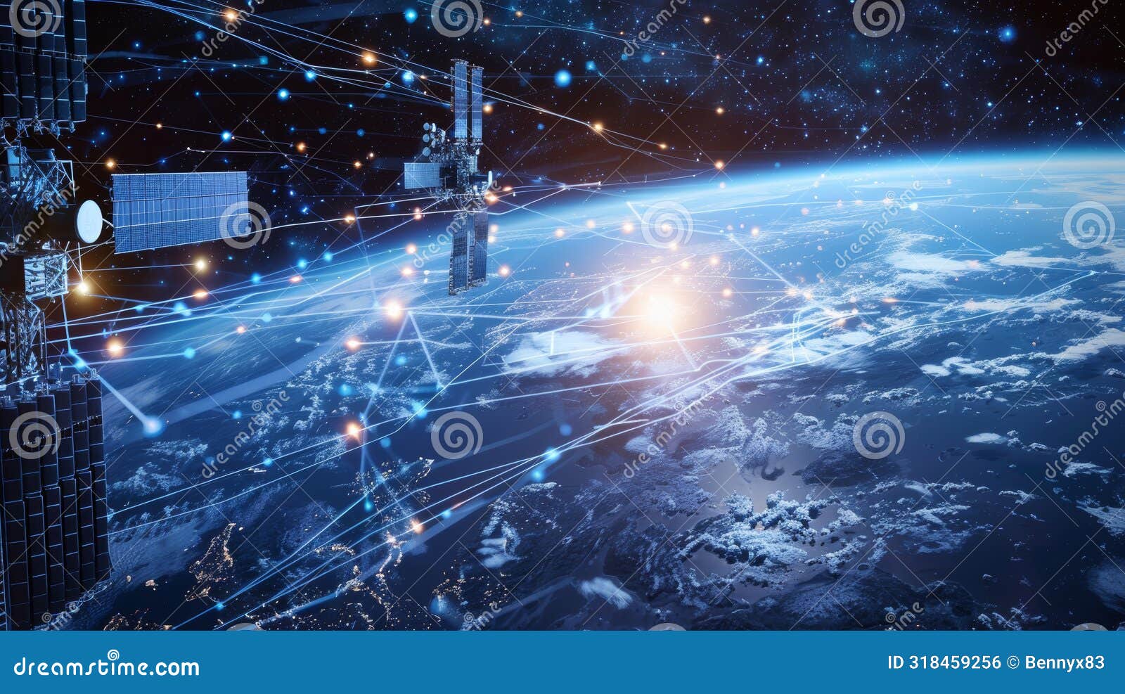 Satellites Orbiting Earth stock illustration. Illustration of ...