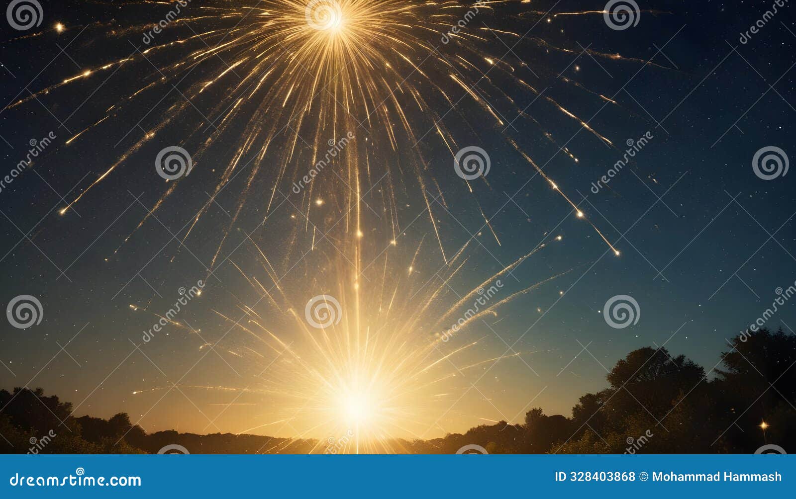 Photograph of a Single Firework Exploding in the Night Sky, with a ...