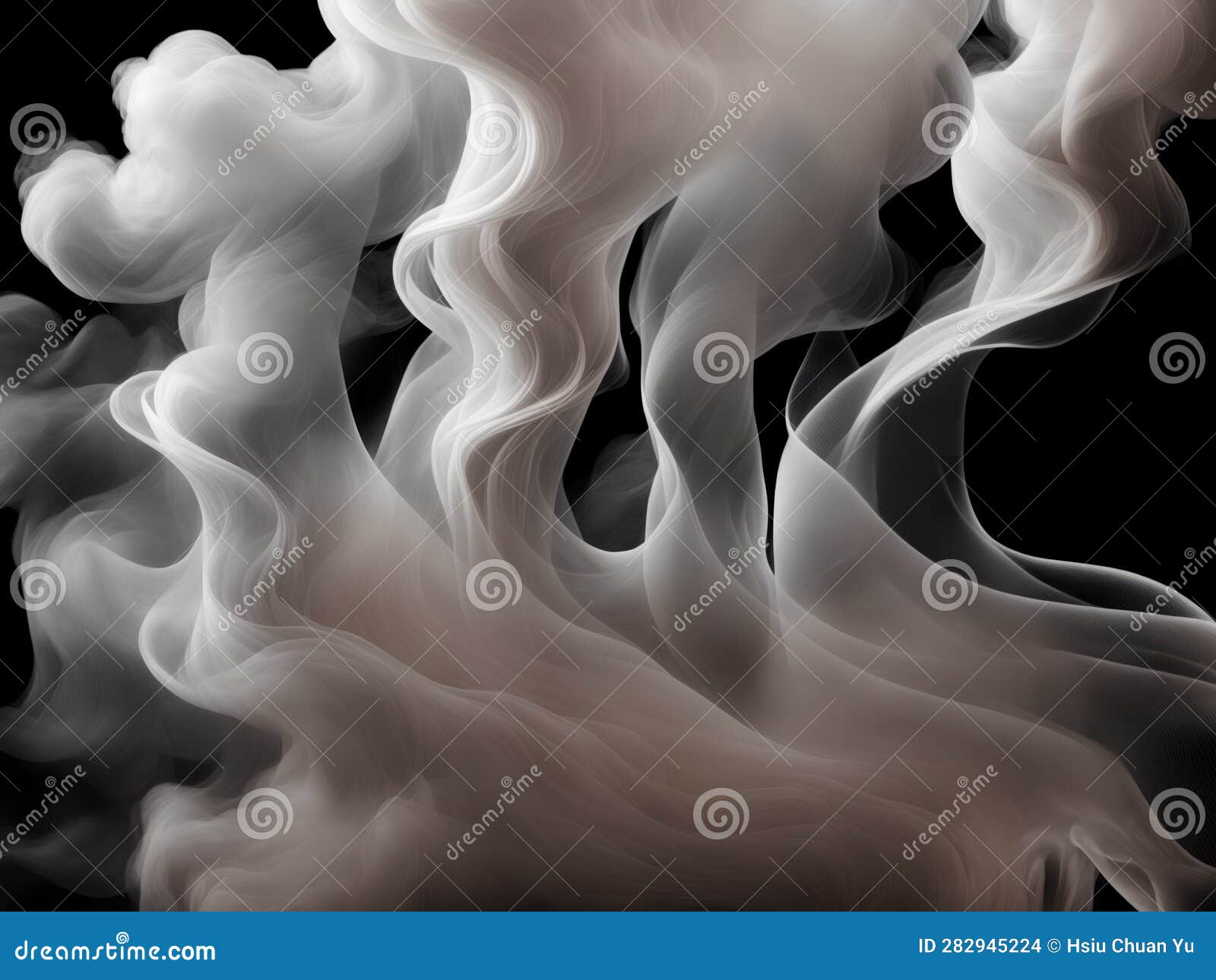 Photograph of a Singular Flowing White Light Gray Smoke Stream in Black ...