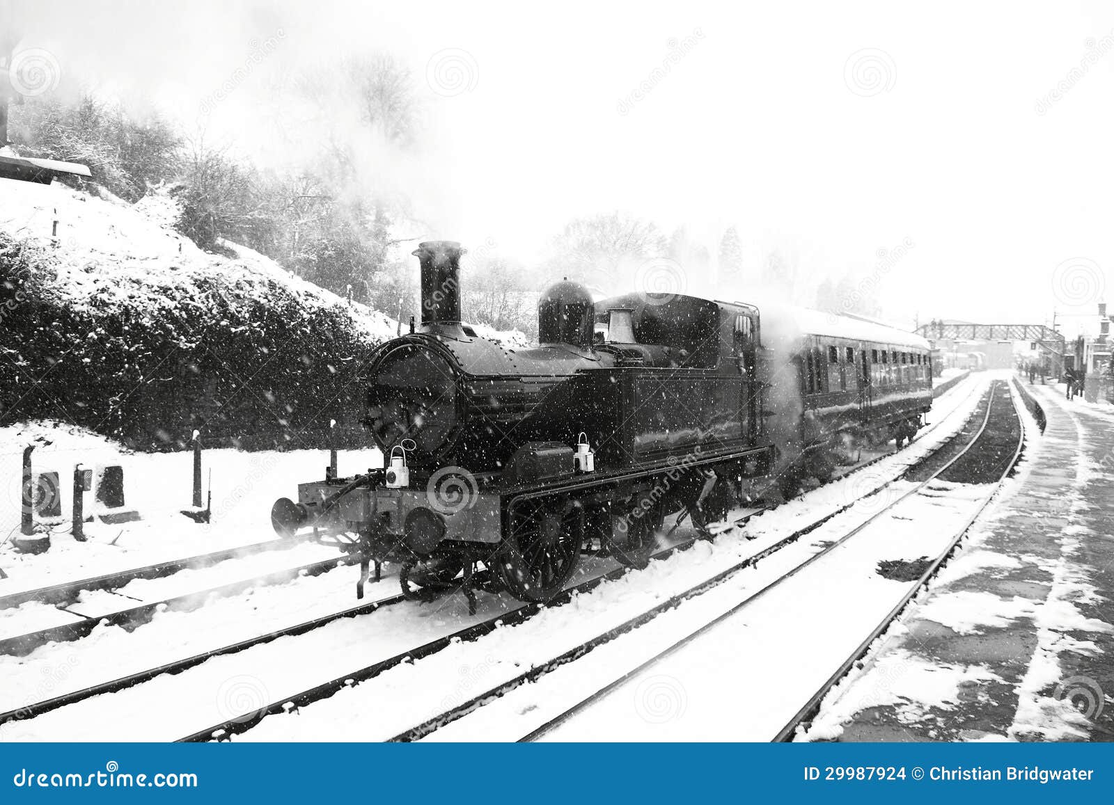 Steam train in snow a stock photo. Image of funnel, snow - 29987924