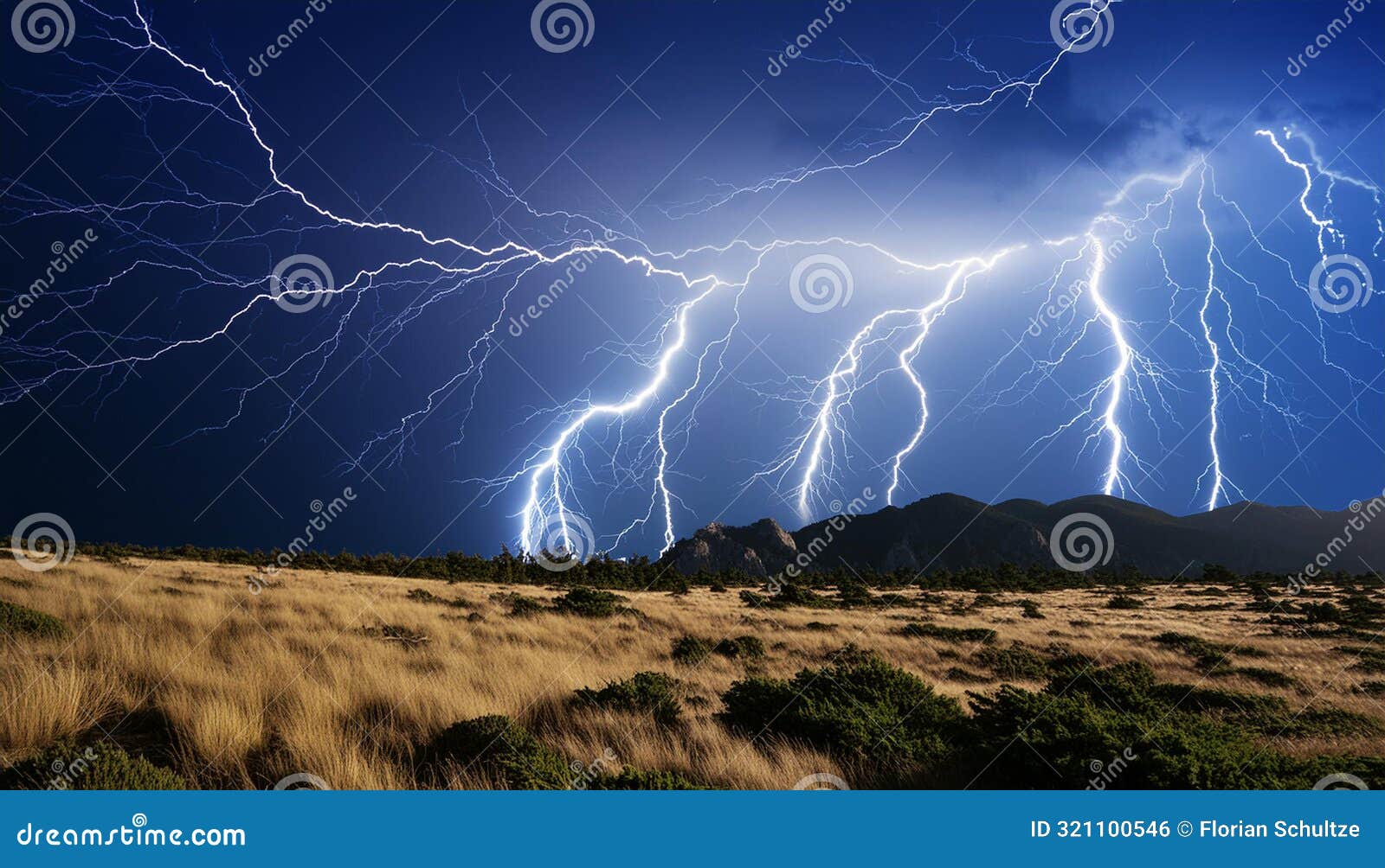 A Photograph of Thunderstorms and Lightning at Night Stock Illustration ...