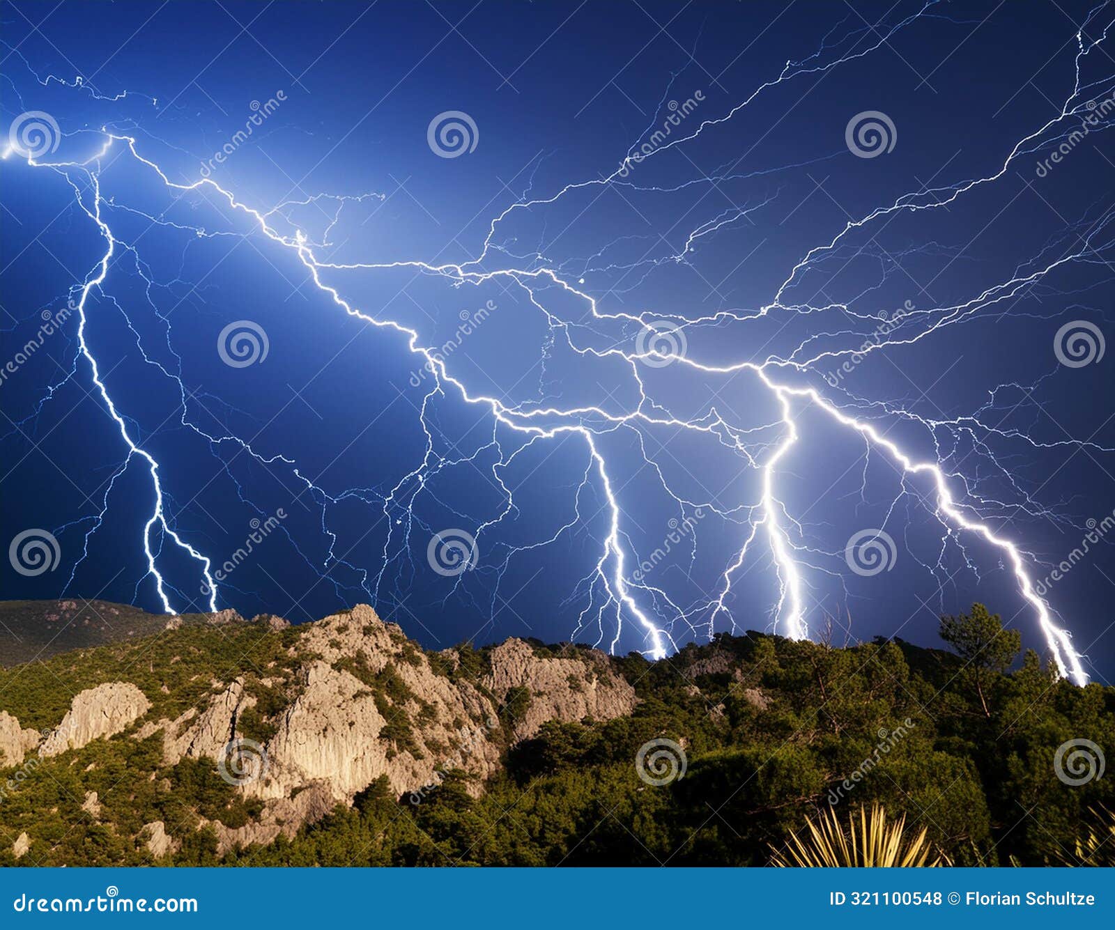 A Photograph of Thunderstorms and Lightning at Night Stock Illustration ...