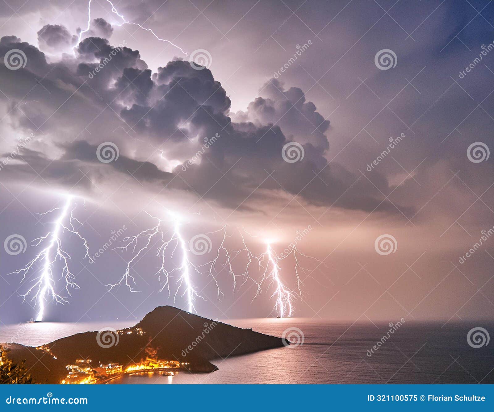 A Photograph of Thunderstorms and Lightning at Night Stock Illustration ...
