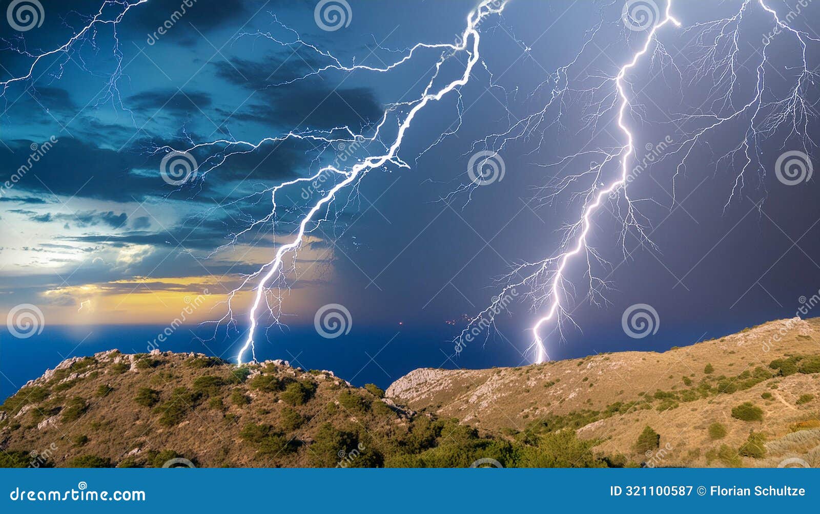 A Photograph of Thunderstorms and Lightning at Night Stock Illustration ...