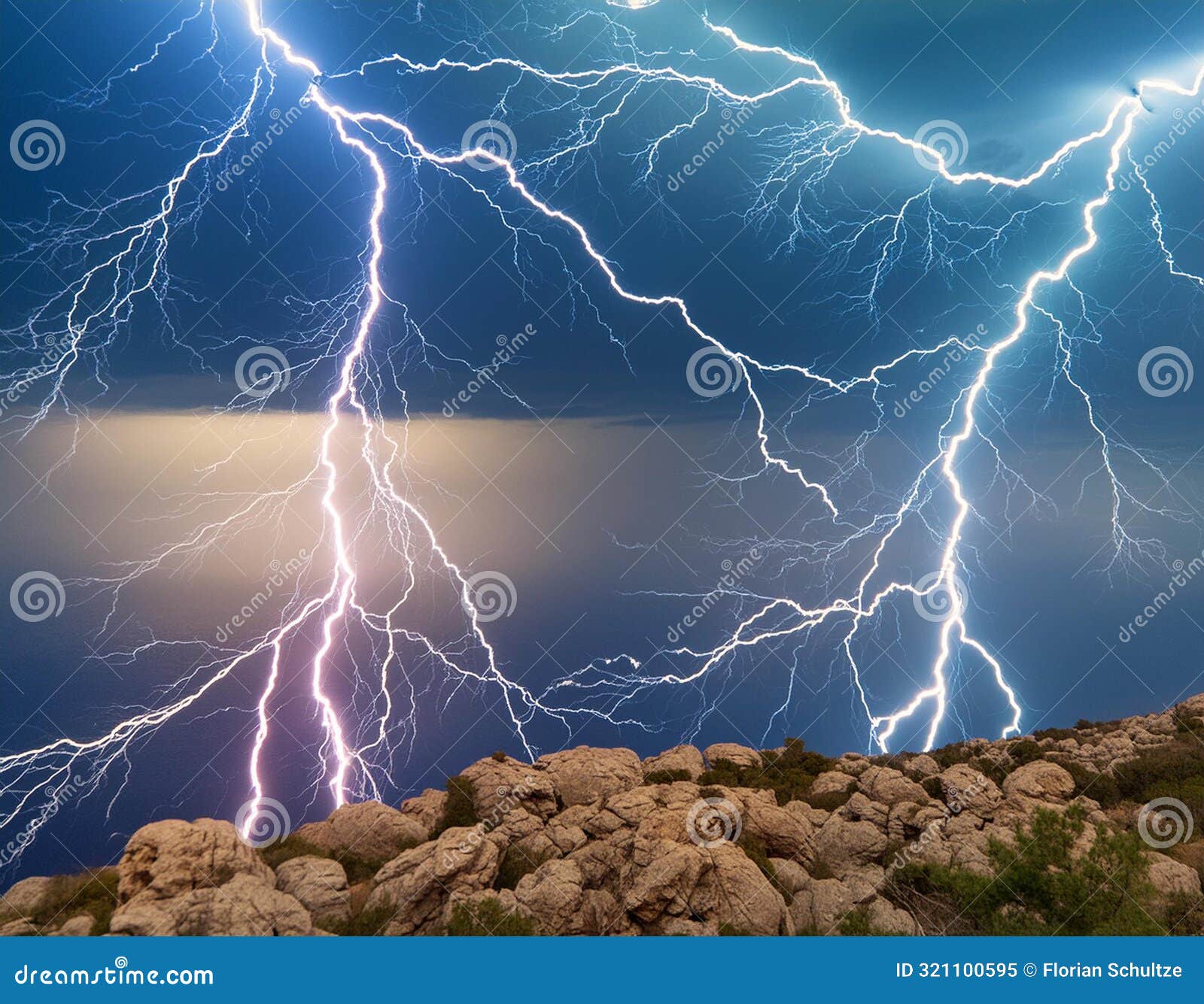 A Photograph of Thunderstorms and Lightning at Night Stock Illustration ...