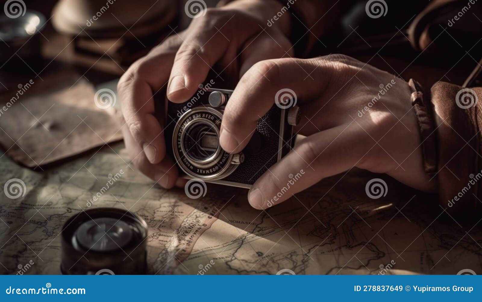 Photographer Antique Camera Captures Creative Close Up of Leather Map ...