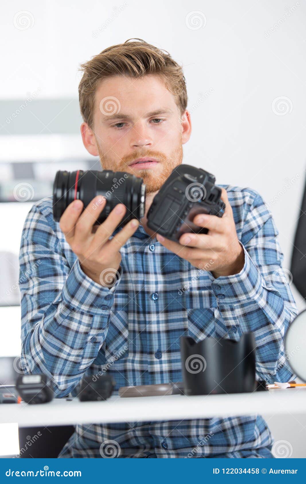 Photographer Assembling His Camera Stock Photo - Image of maintain ...