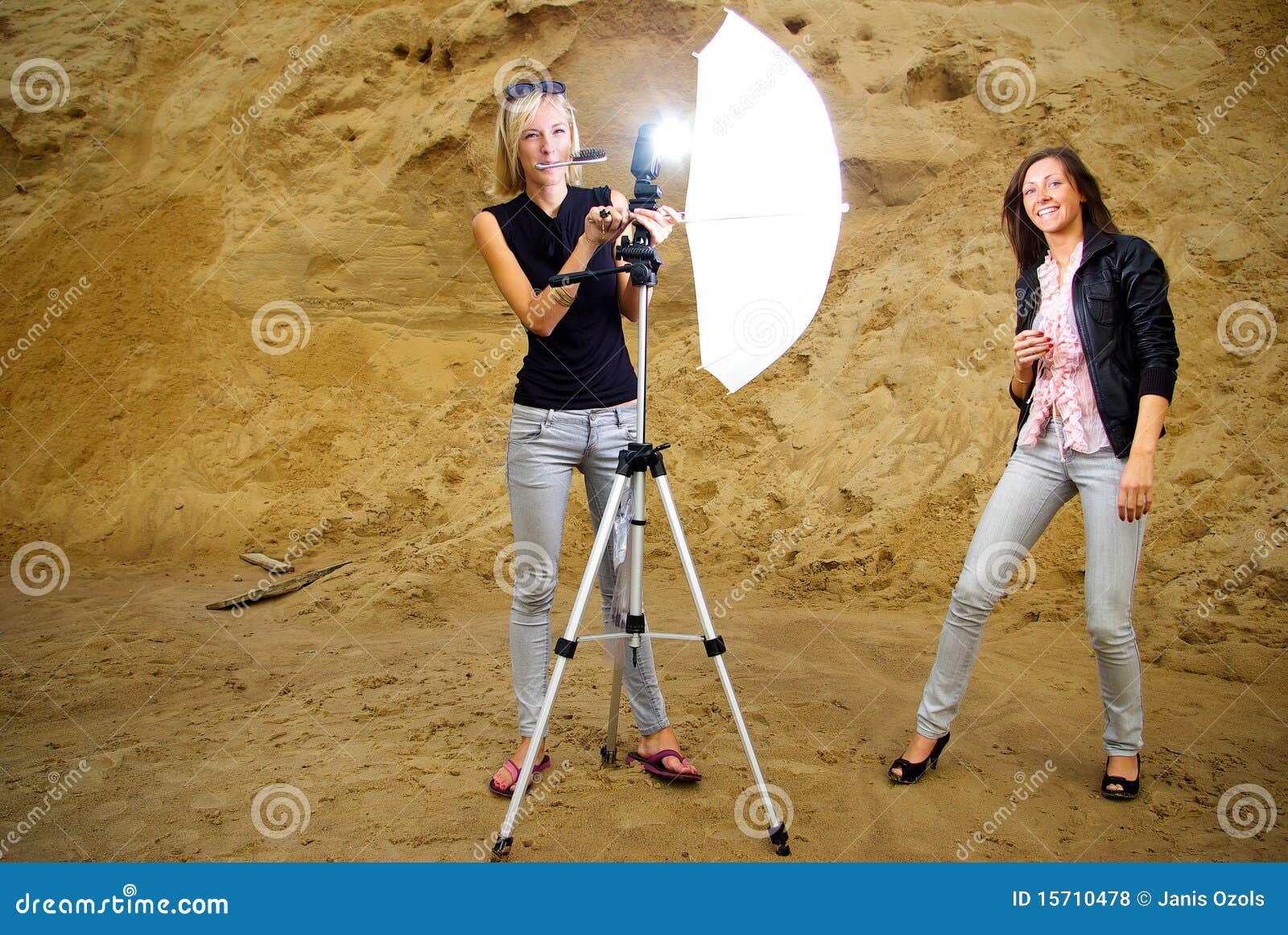 Photographer Assistant and Model Stock Photo - Image of clouds ...