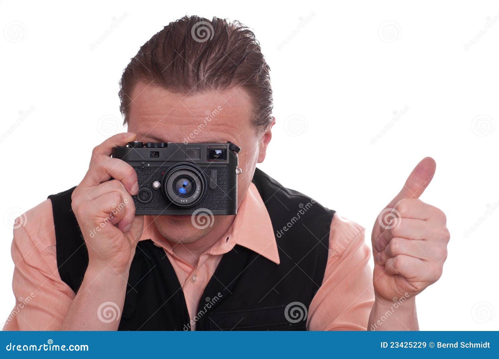 Photographer with Camera is Holding Up His Thumb Stock Image - Image of ...