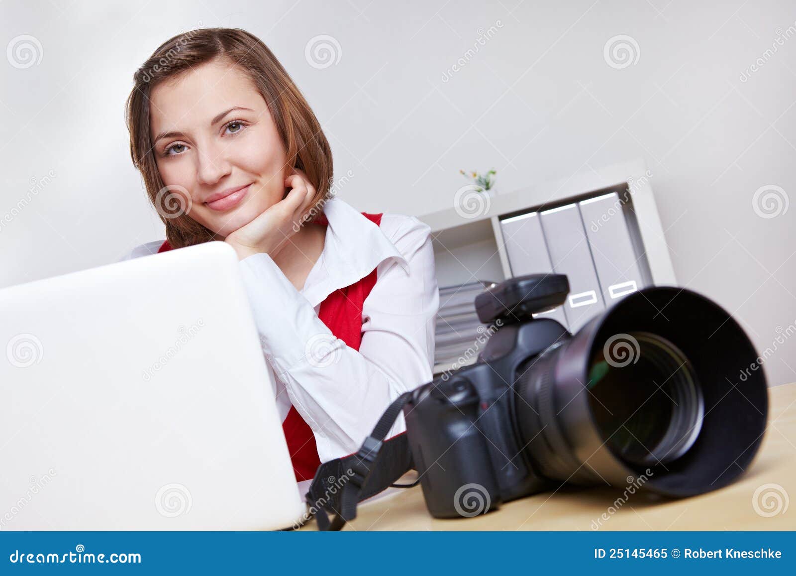 Photographer with Camera and Laptop Stock Image - Image of people ...