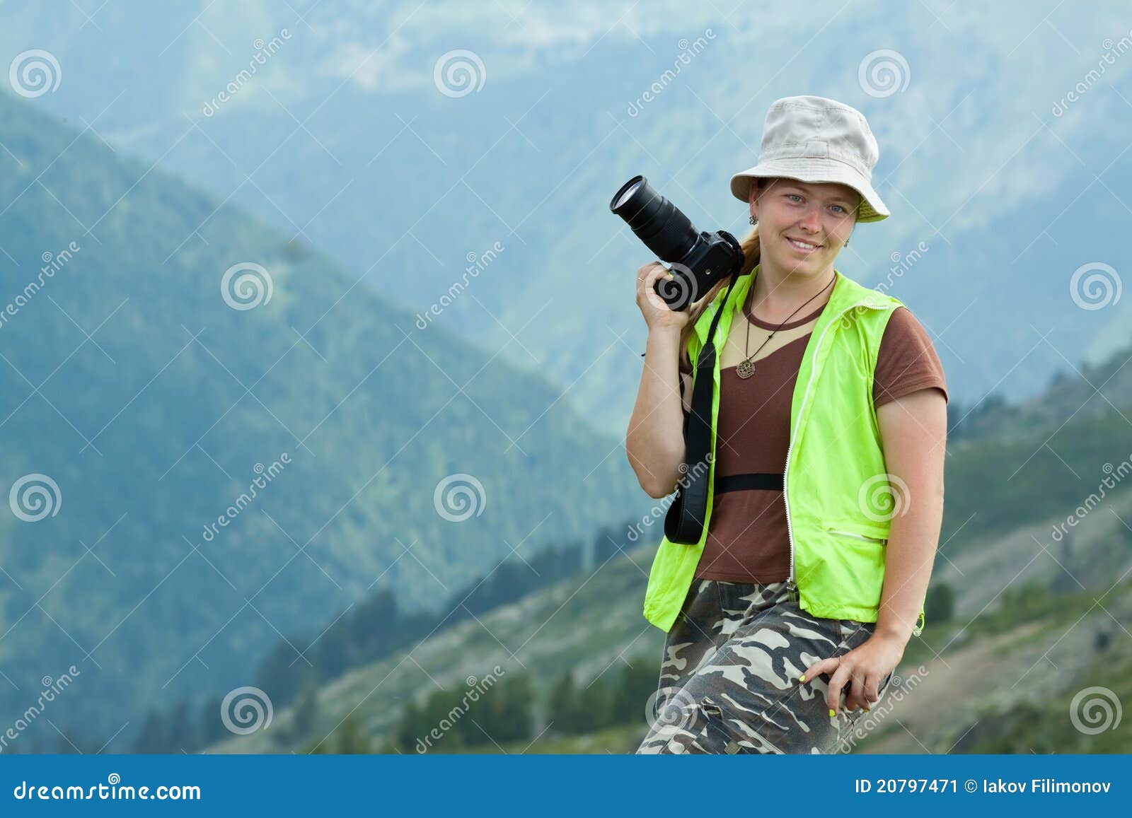 Photographer with Camera in Mountains Stock Image - Image of alpinist ...