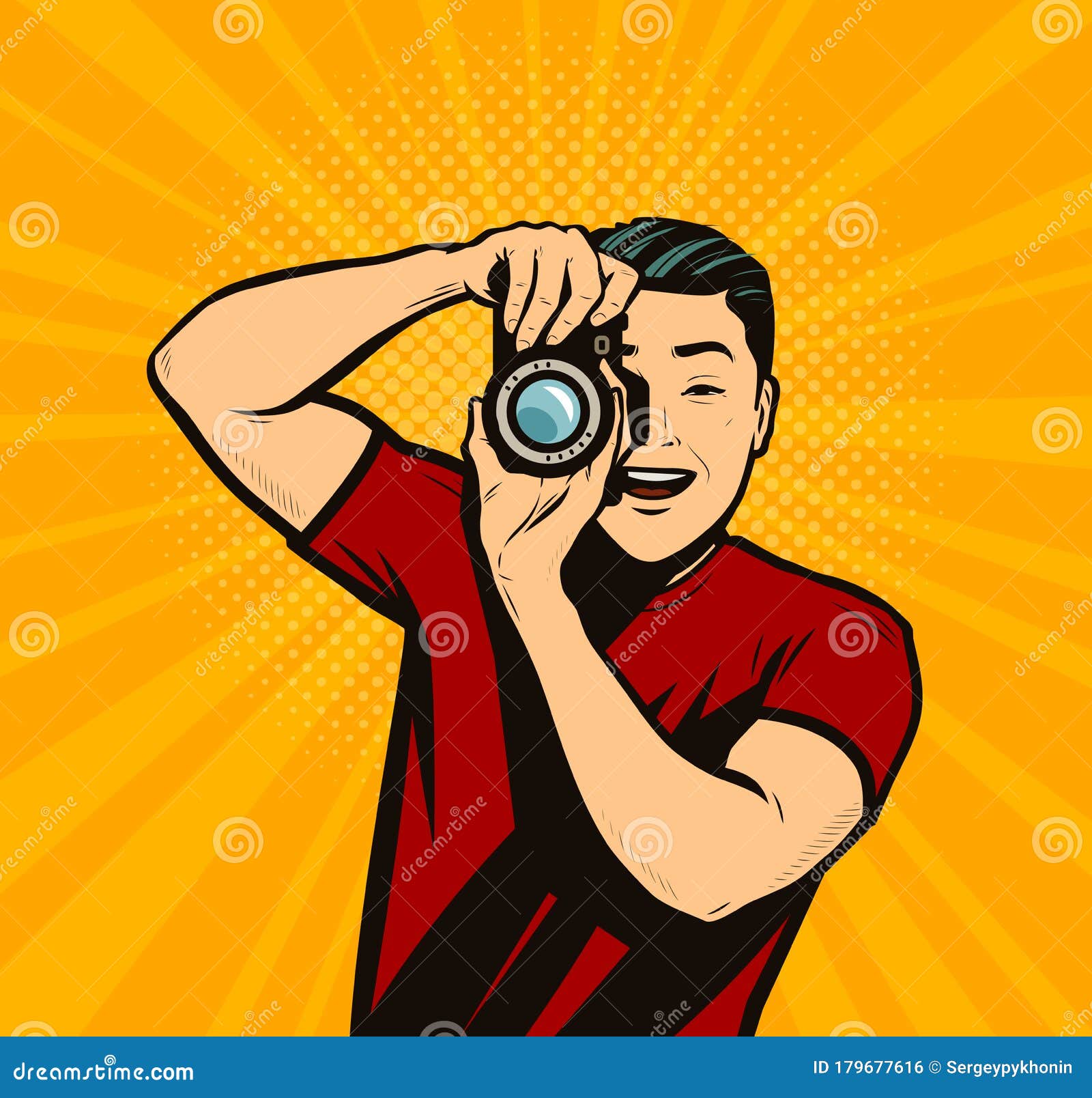 Photographer with Camera. Reporter Retro Comic Pop Art Vector ...