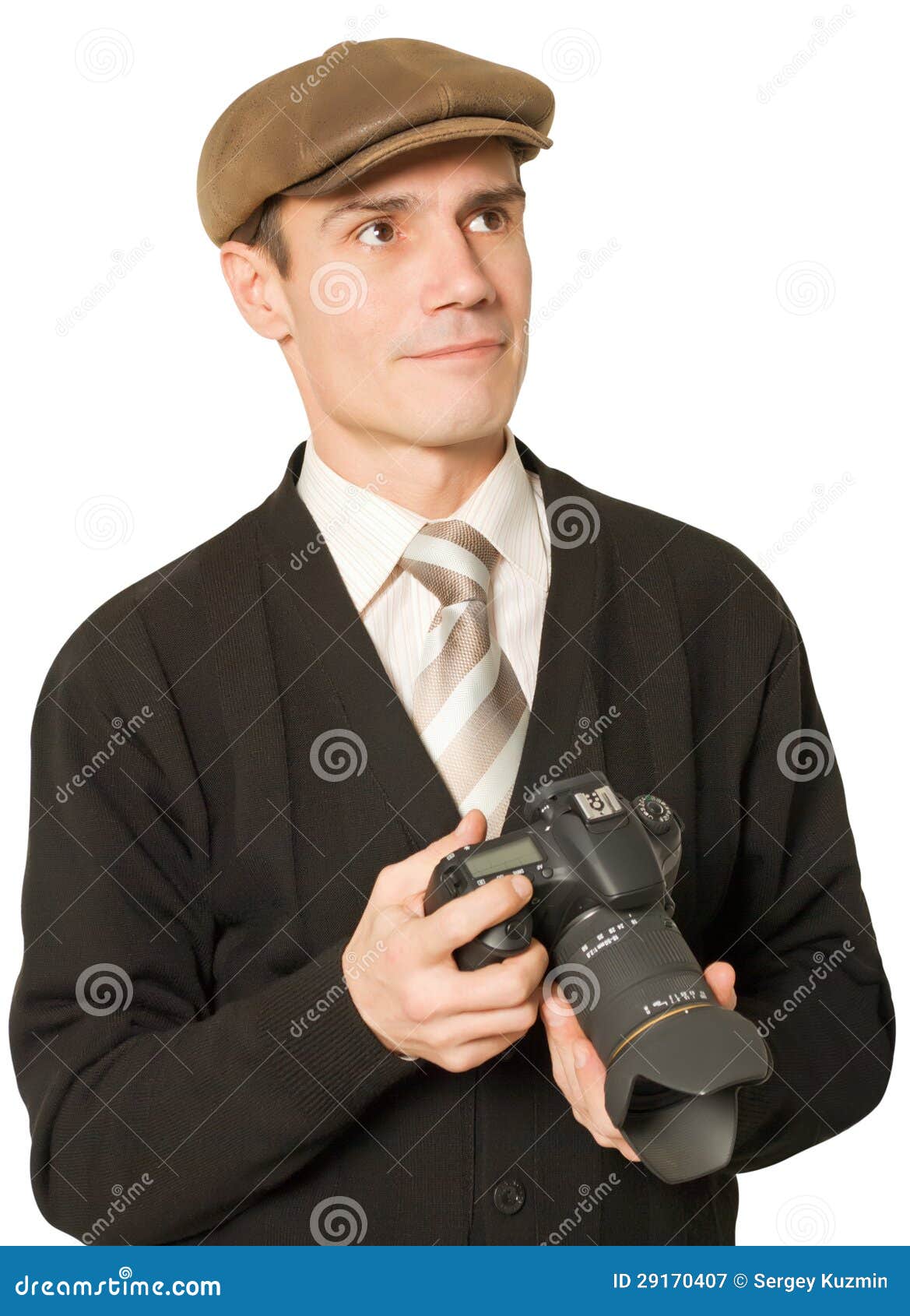Photographer in a Cap and Tie. Stock Image - Image of male, journalist ...