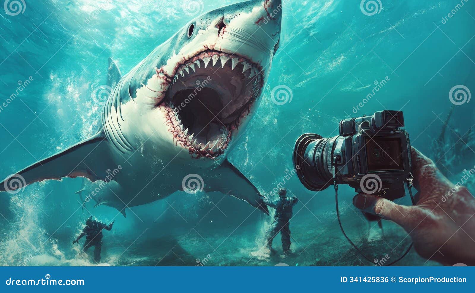 Photographer Captures Massive Shark Attack Underwater Stock Photo ...