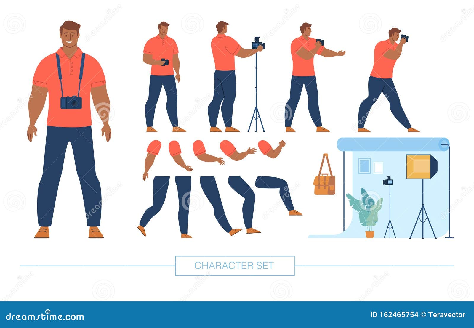 Photographer Character Constructor Flat Vector Set Stock Vector - Illustration of emotion ...