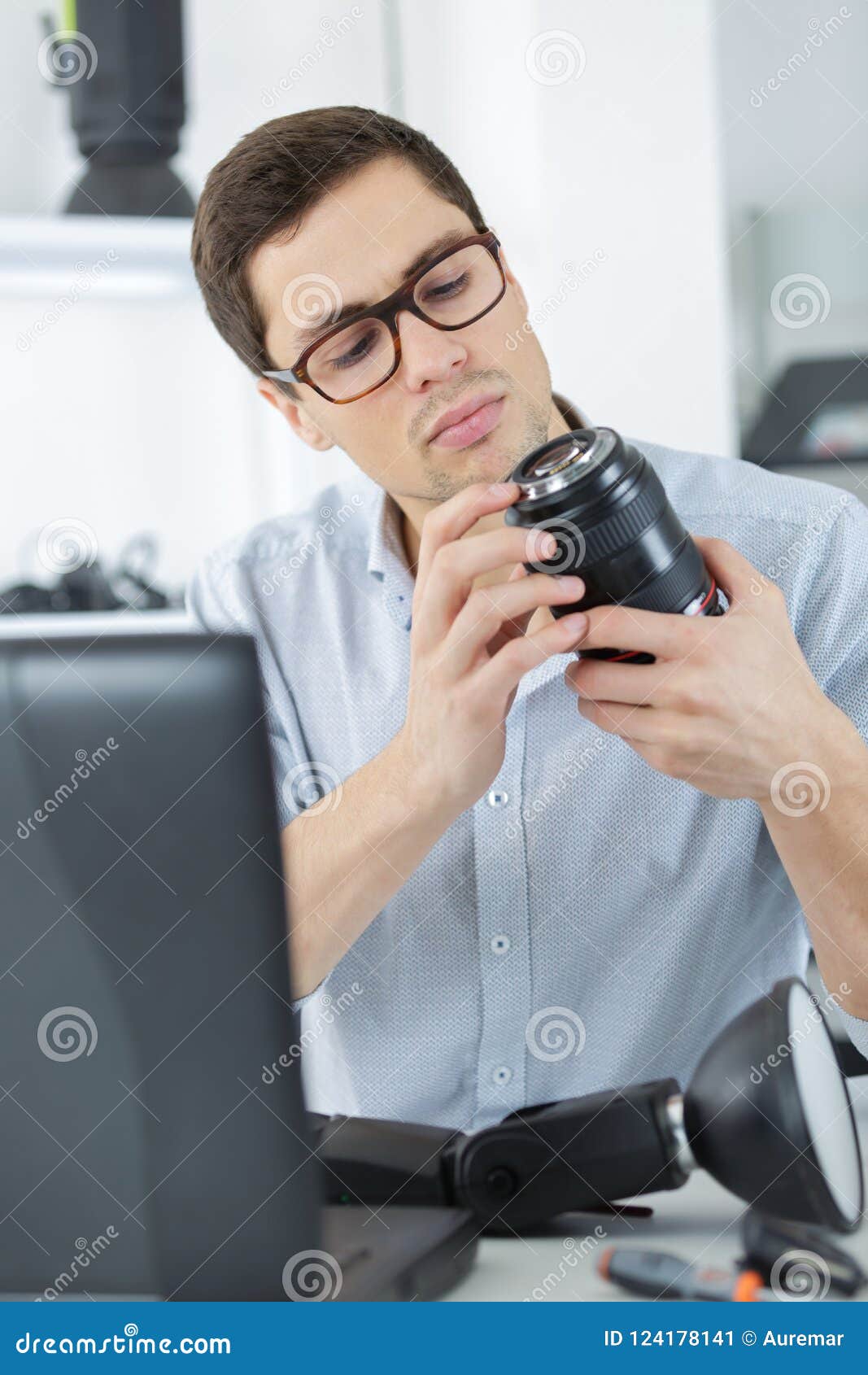 Photographer Checking the Lens Stock Image - Image of professional ...