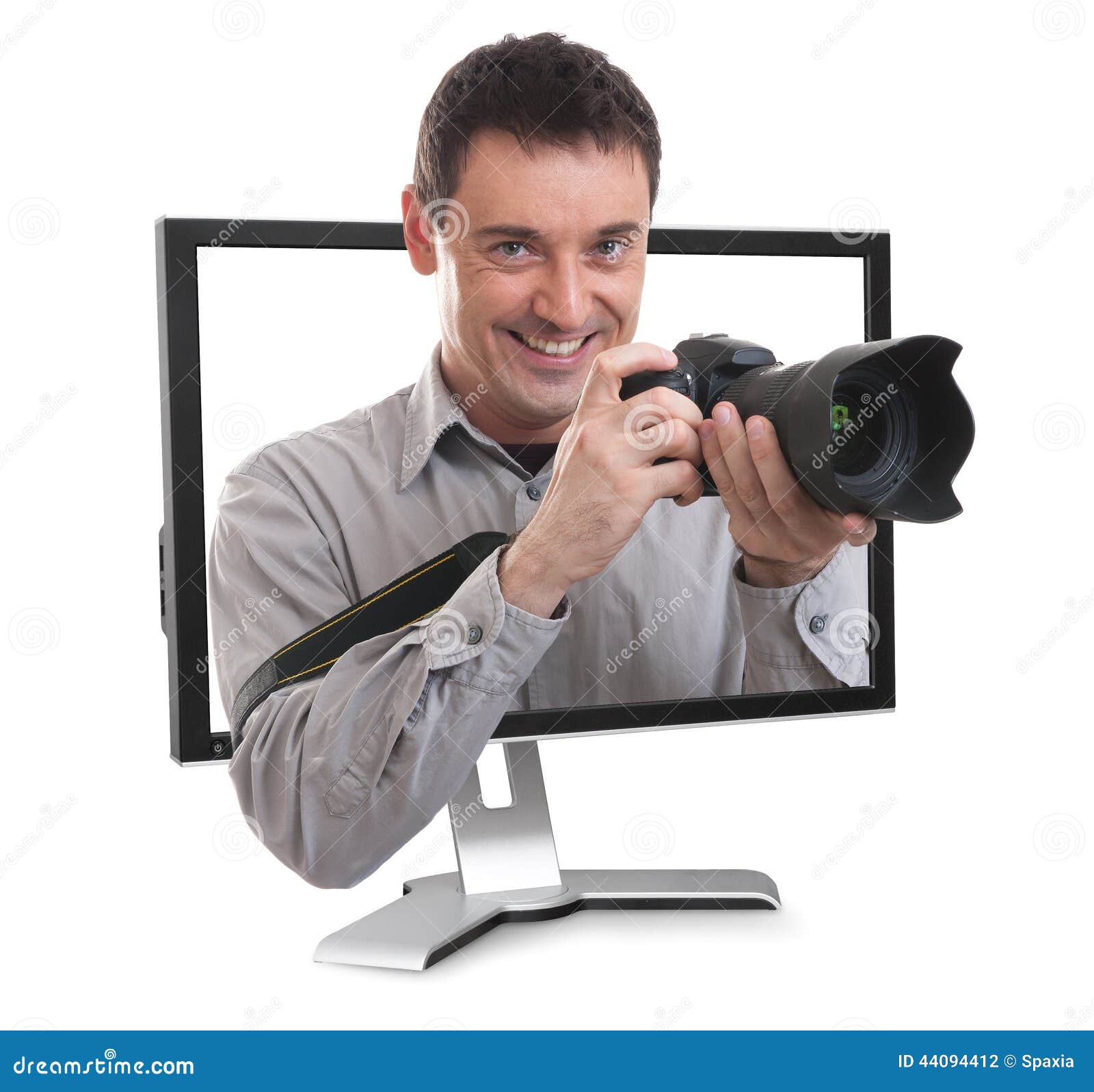Photographer in the Computer Monitor Stock Photo - Image of adult ...
