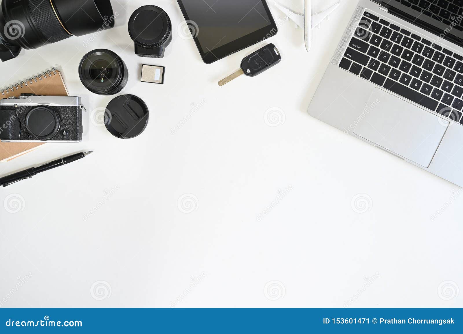 Top View Of Workspace On Desk With Laptop Stock Image | CartoonDealer ...